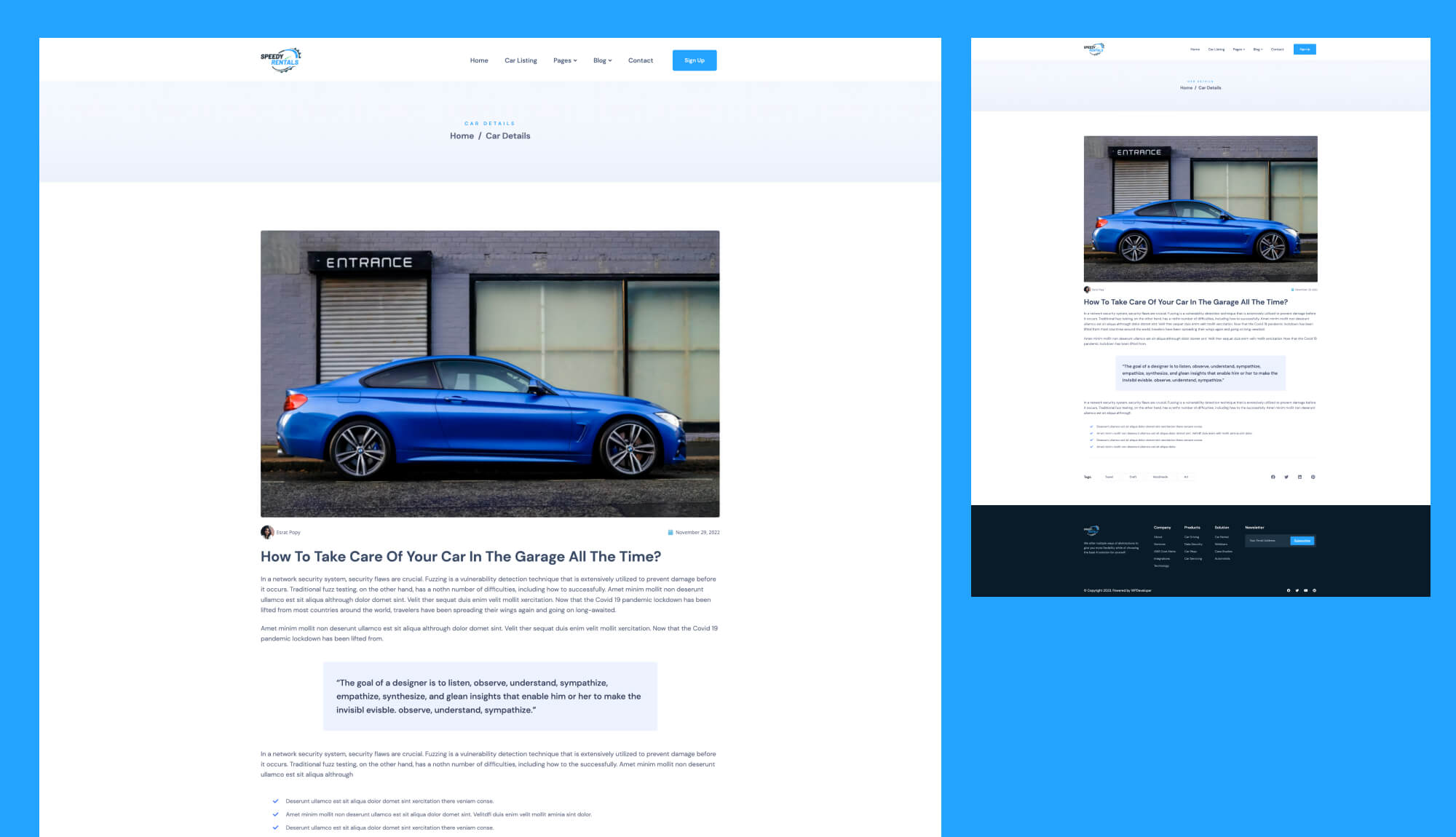 Speedy Rentals - Car Rental Website For Elementor Blog Details Page ...