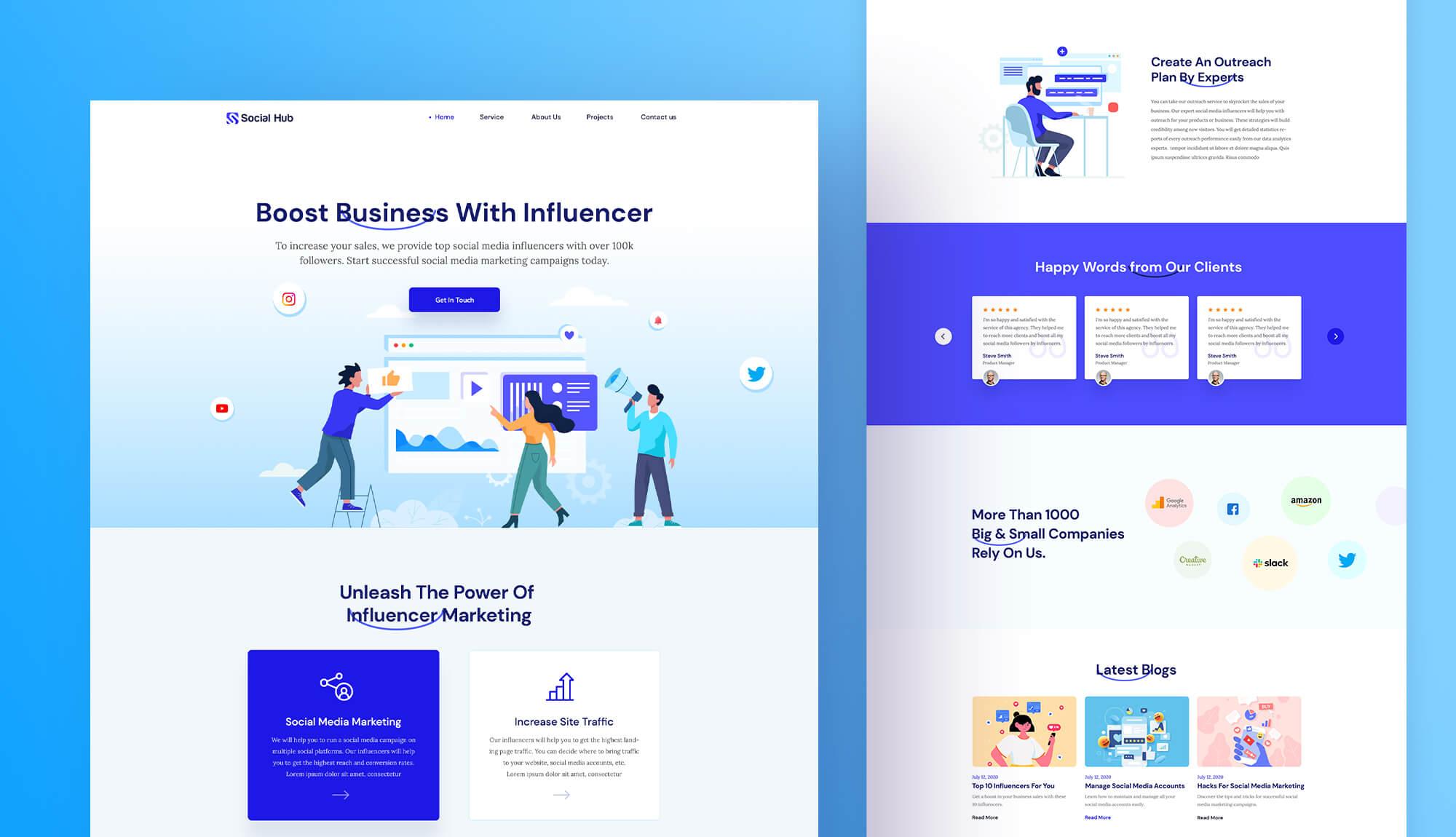 Social Hub - Influencer Marketing Agency Website Home Page | Templately
