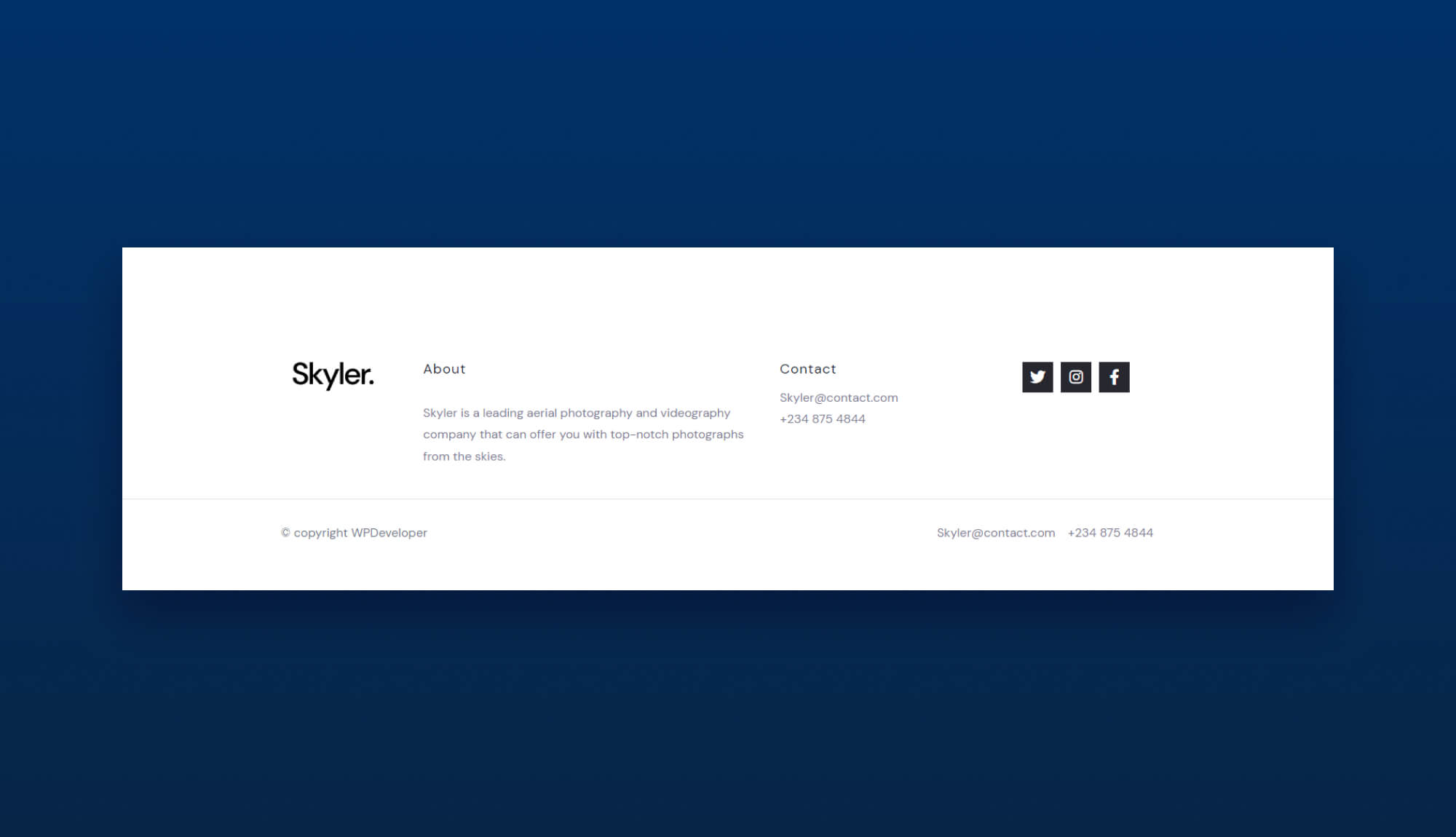 Skyler - Drone Photography Template For Elementor Footer | Templately