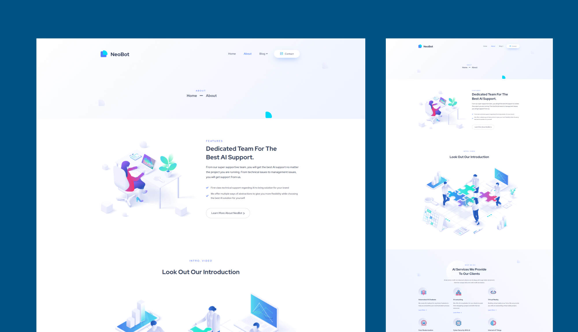 NeoBot - AI Startup Website Template About Page | Templately