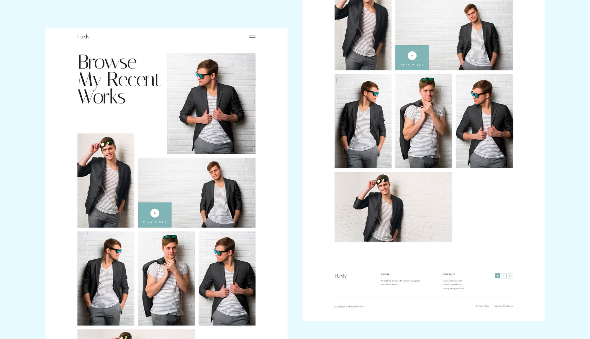 Huxly - Male Model Portfolio Template Gallery Page | Templately ...