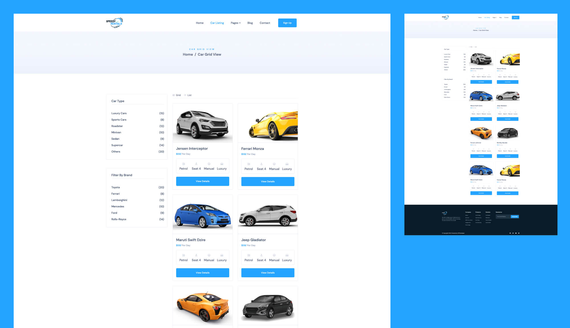 Speedy Rentals - Car Rental Website For Elementor Car Listing Page Grid ...
