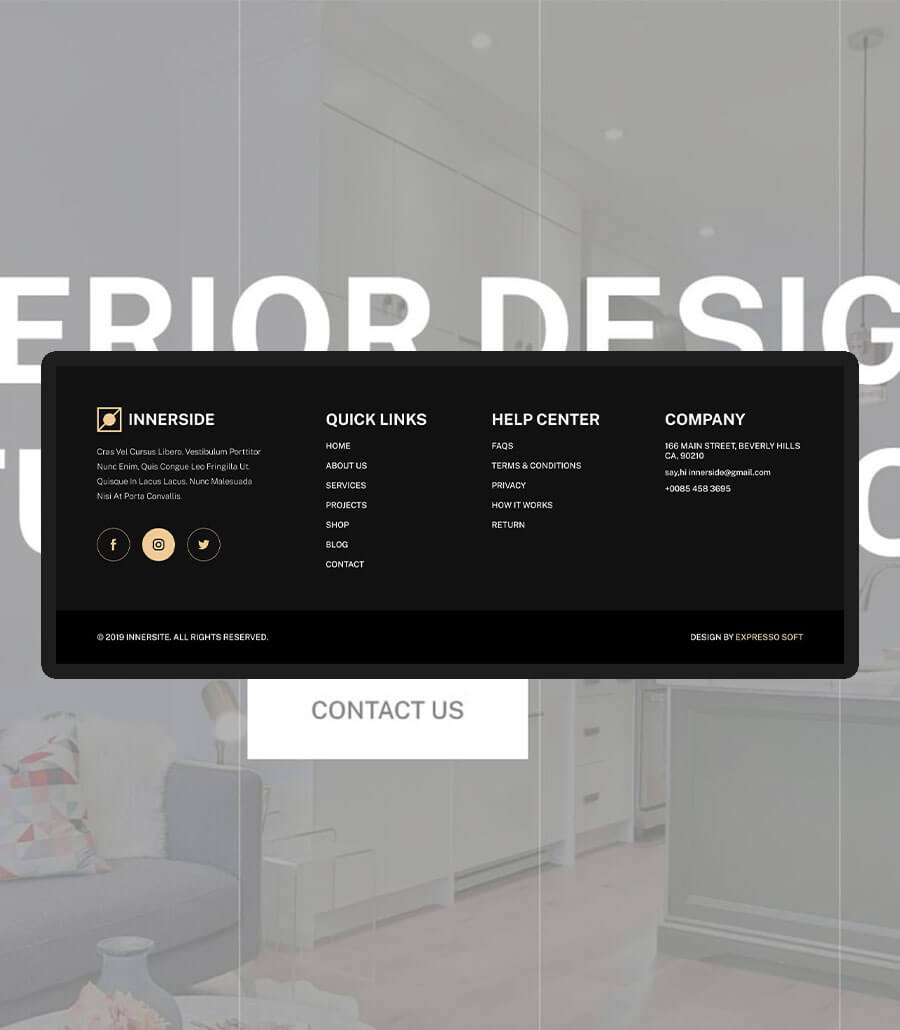 InnerSide - Interior Design Website Template Footer | Templately