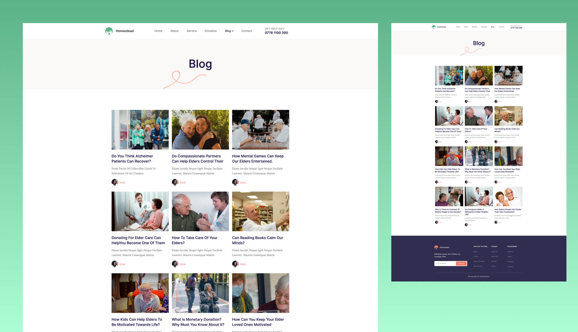Homestead - Senior Care Service Website Template Blog Page | Templately
