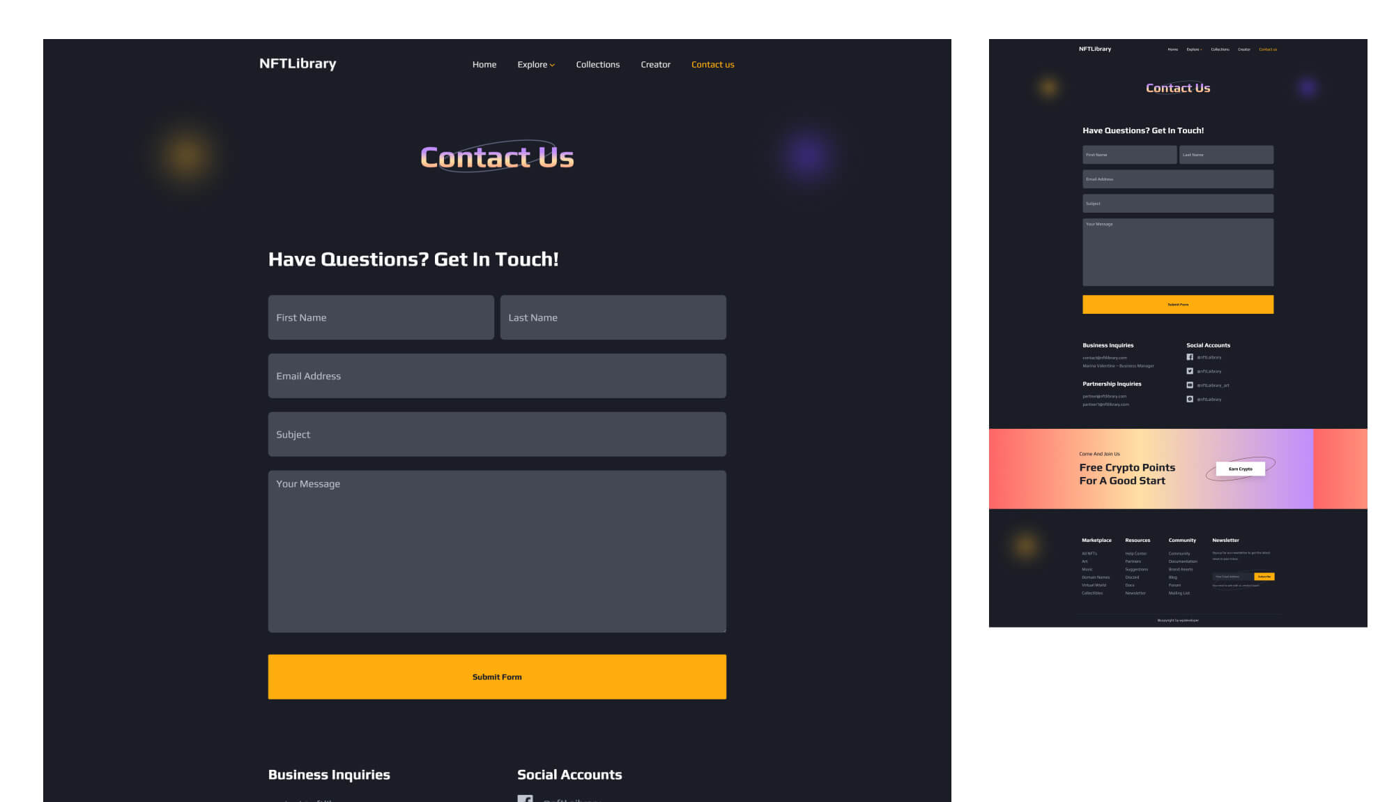 NFTLibrary - NFT Business Website Template For Gutenberg Contact Us ...