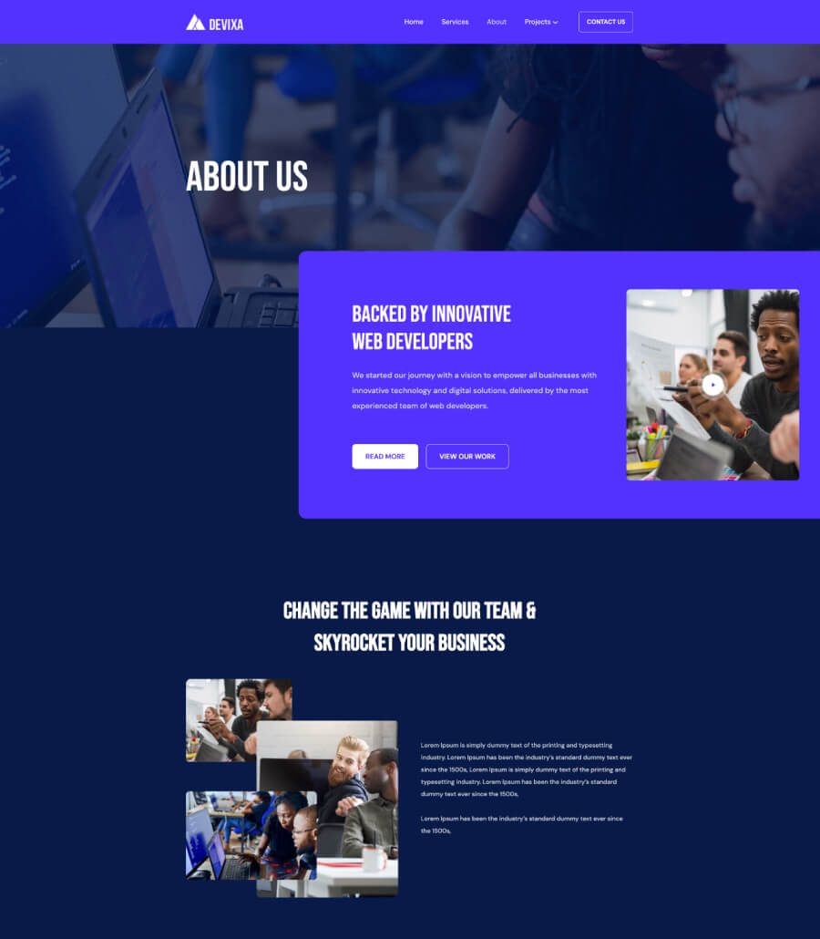 Devixa - Web Development Agency Template For Gutenberg About Page | Templately