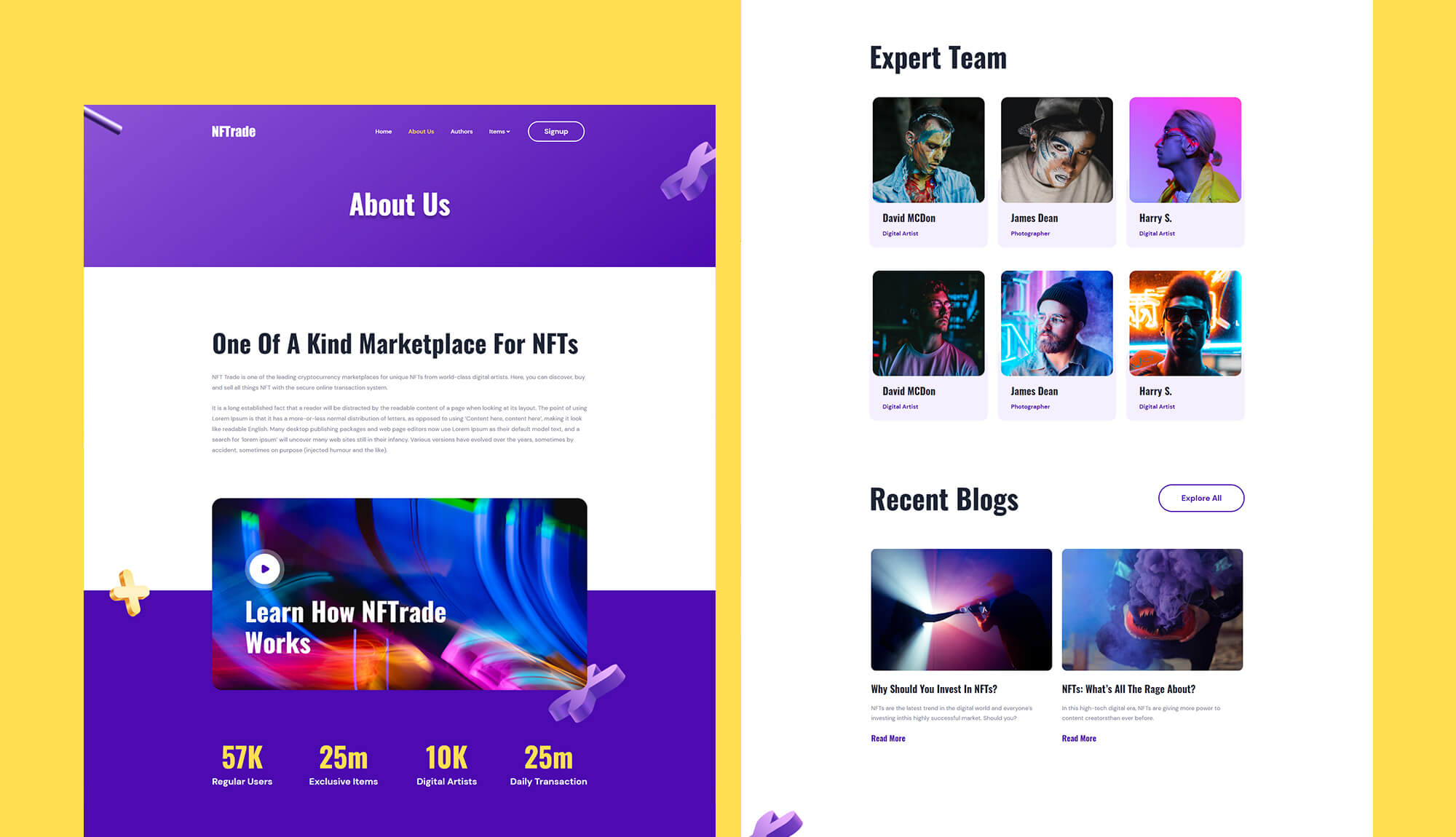NFTrade - NFT Marketplace Website Template About Page | Templately
