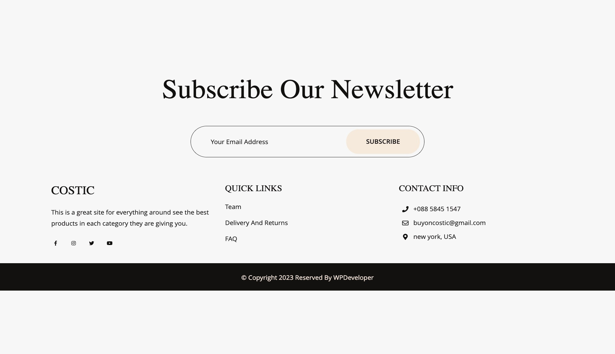 Costic - Cosmetic Shop Website For Gutenberg Footer Section | Templately