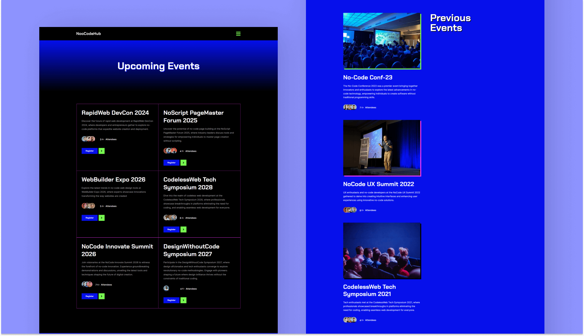 NooCodeHub - No Code Community Website Template Events Page | Templately