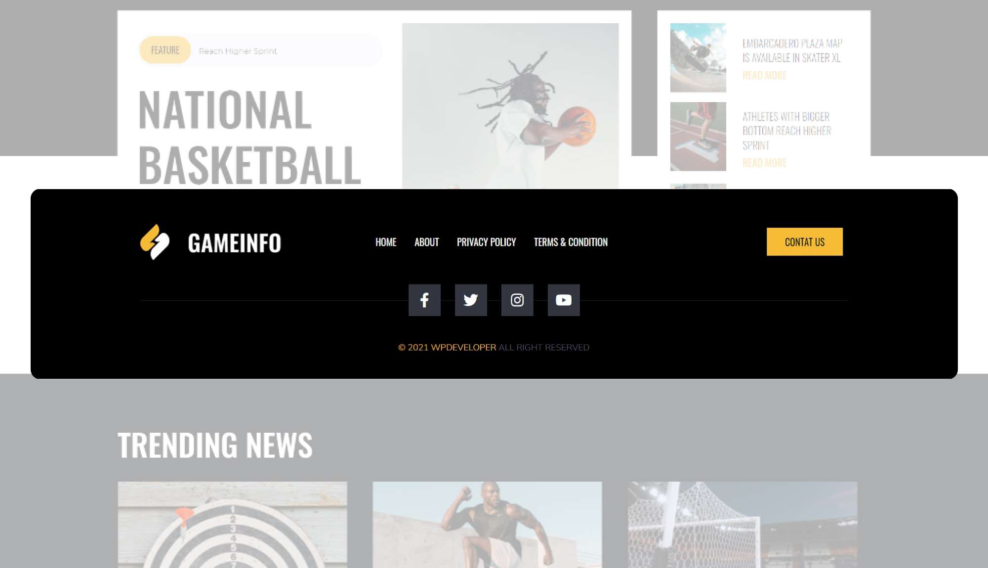 GameInfo - Sports News Website Footer | Templately