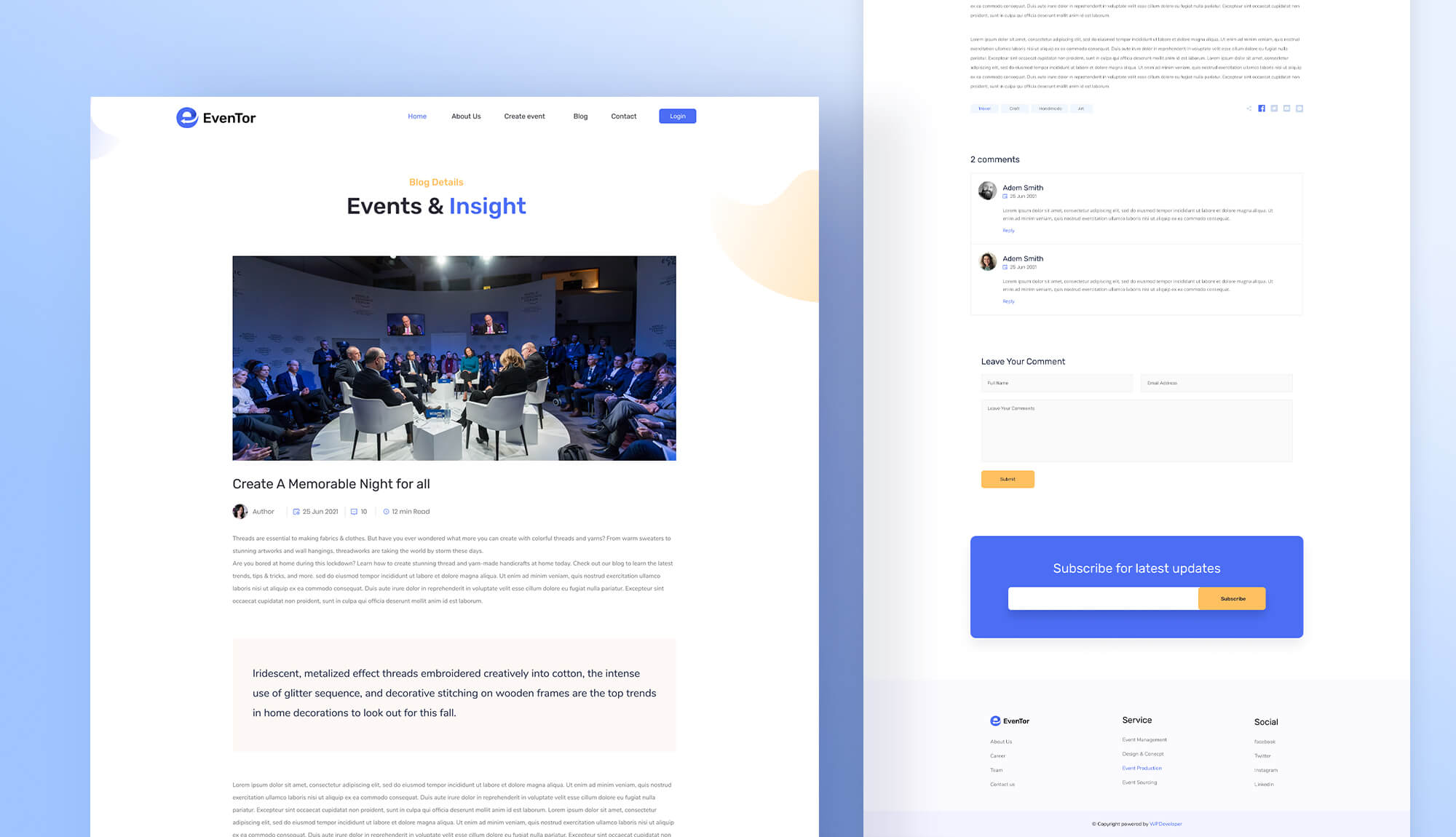 EvenTor - Event Management Website Template Single Post Page | Templately