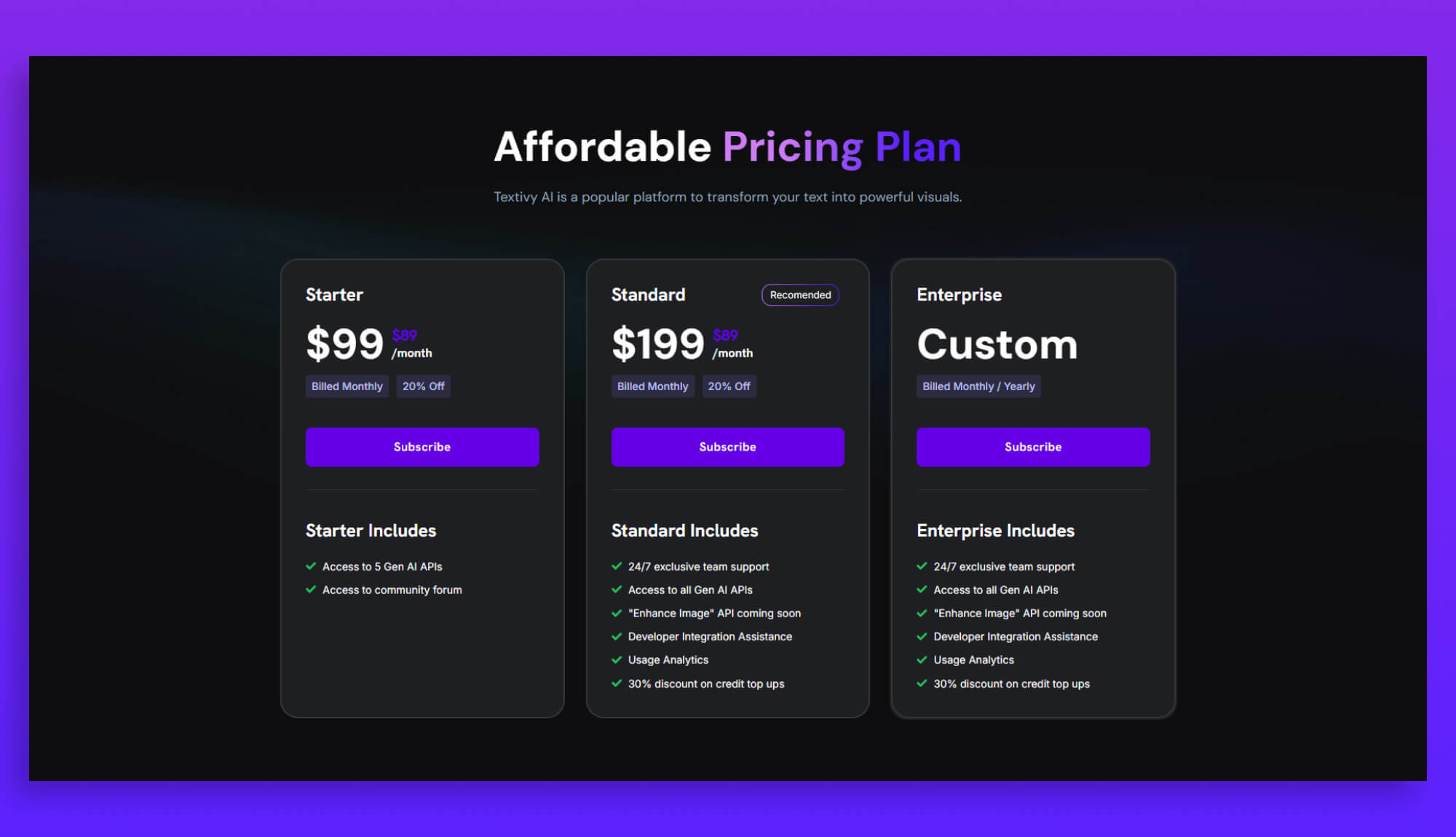 Textivy AI - AI SaaS Template for Elementor Pricing Section | Templately