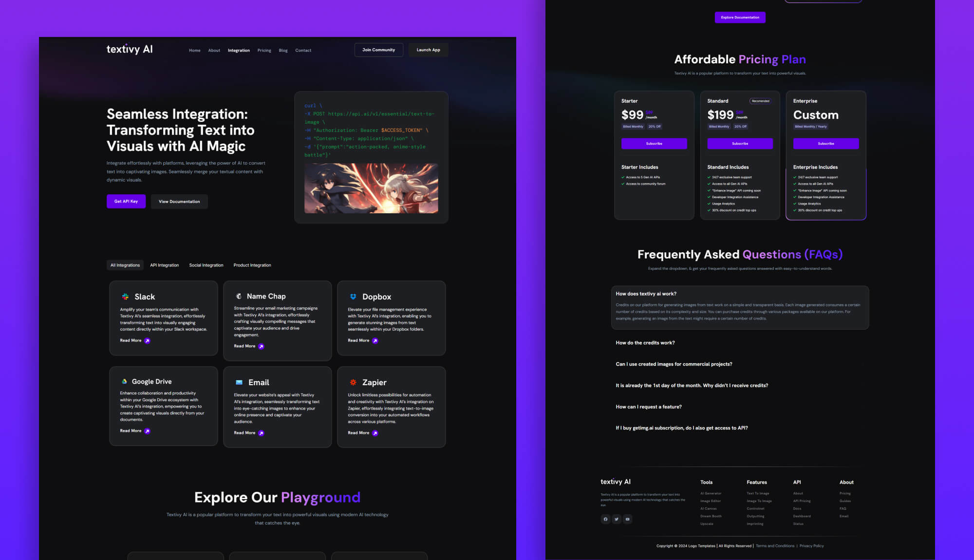 Textivy AI - AI SaaS Template for Elementor Integration Page | Templately