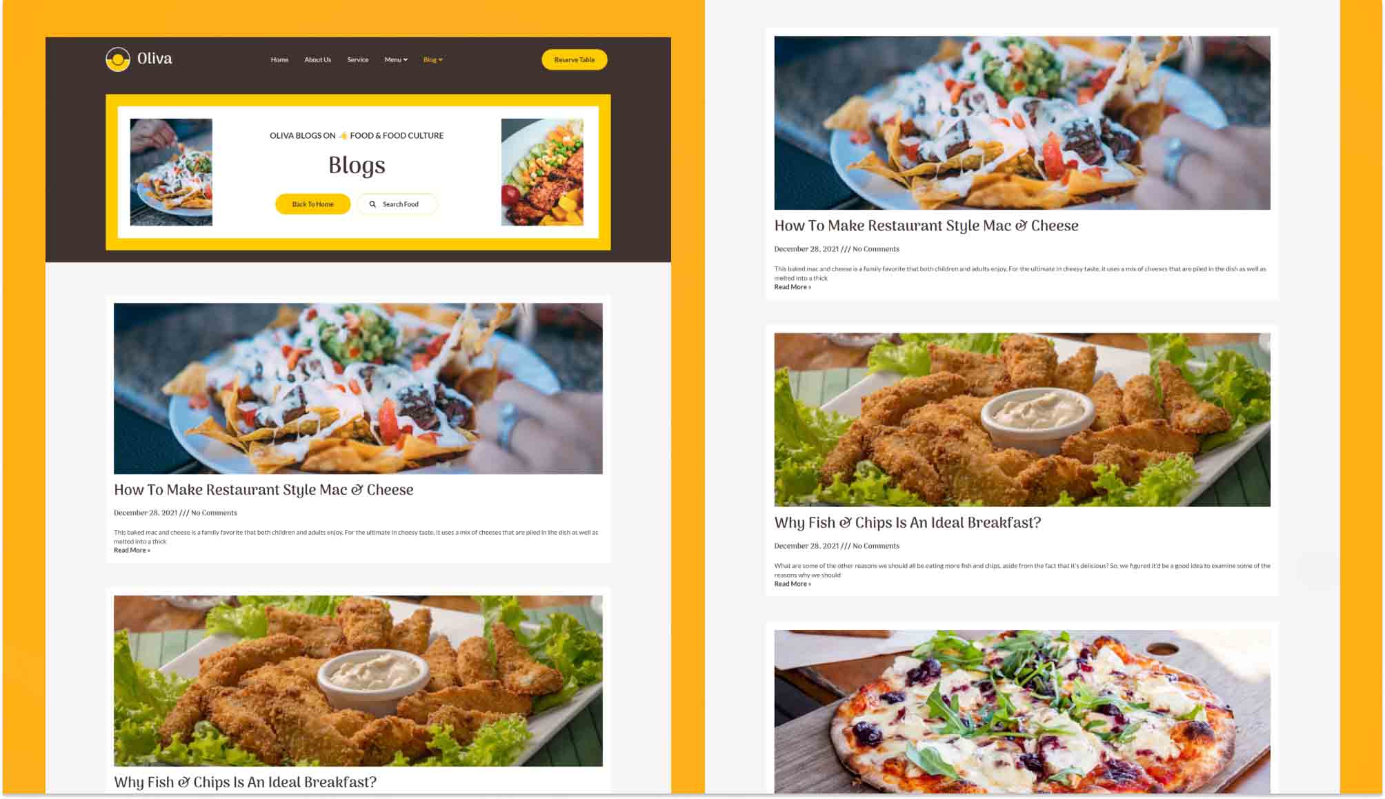 Oliva - Fine Dining Restaurant Website Blog Page | Templately