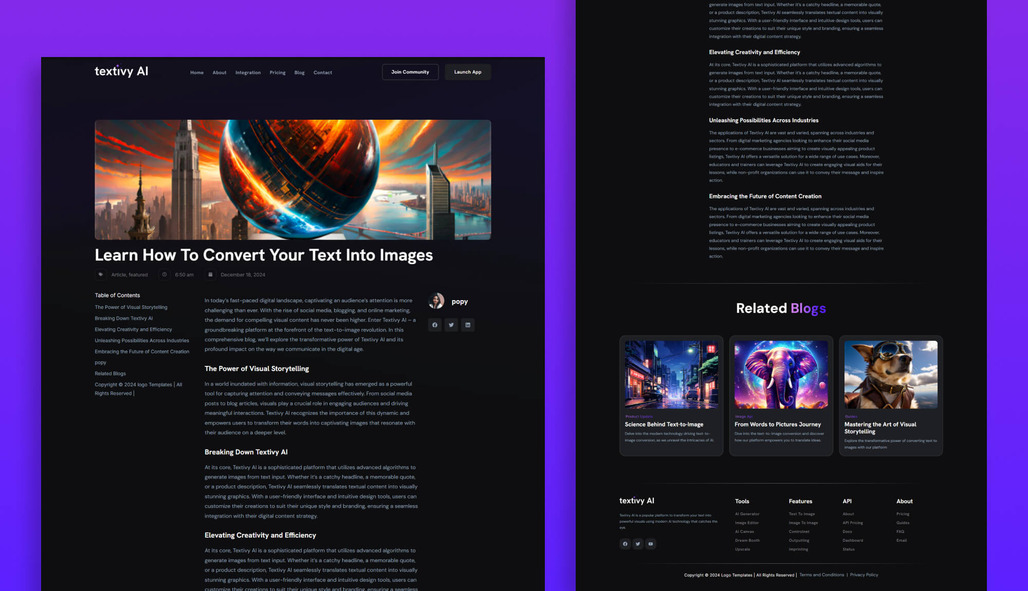 Textivy AI - AI SaaS Template for Elementor Blog Details Page | Templately