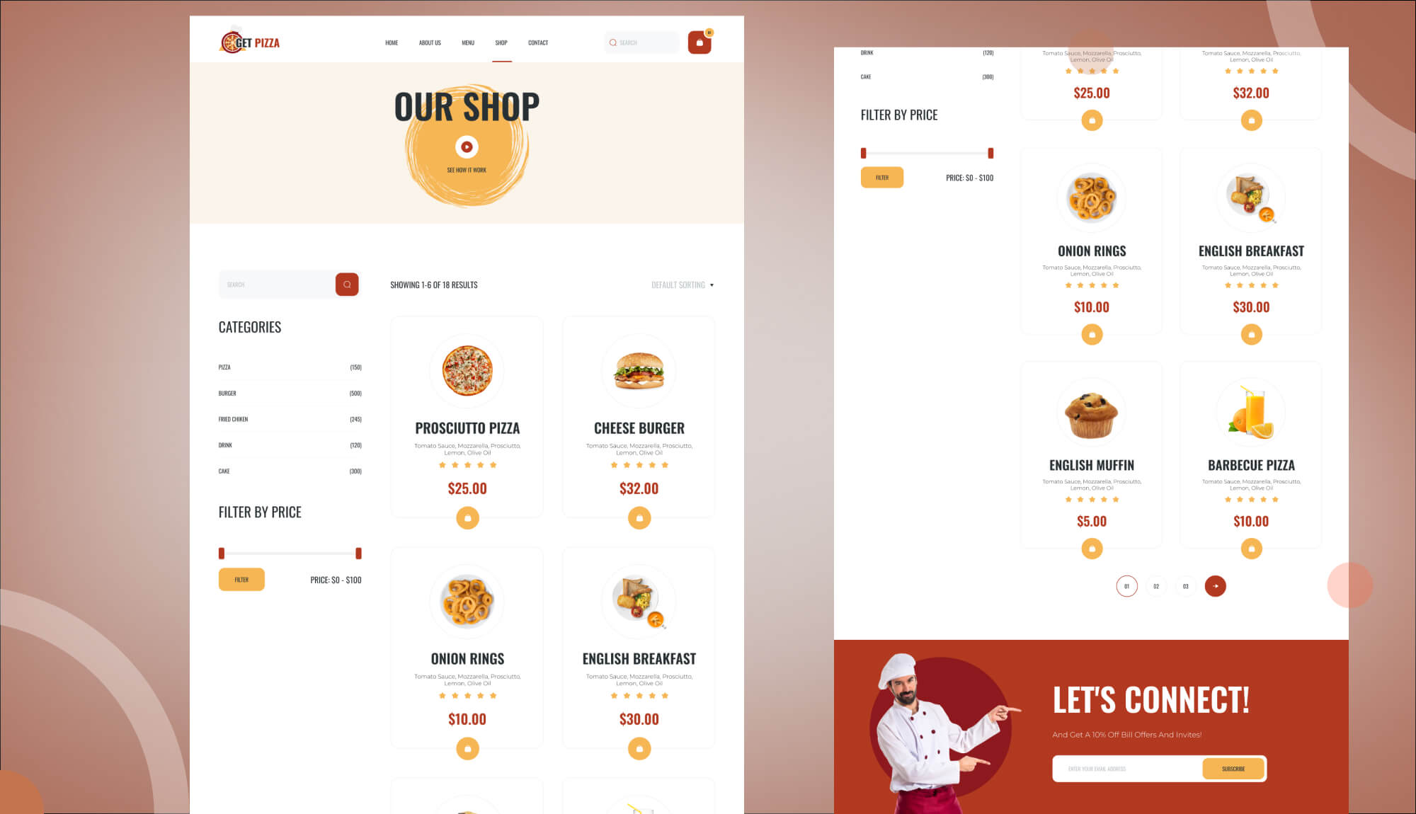 Get Pizza - Online Restaurant Website Template Shop Page | Templately