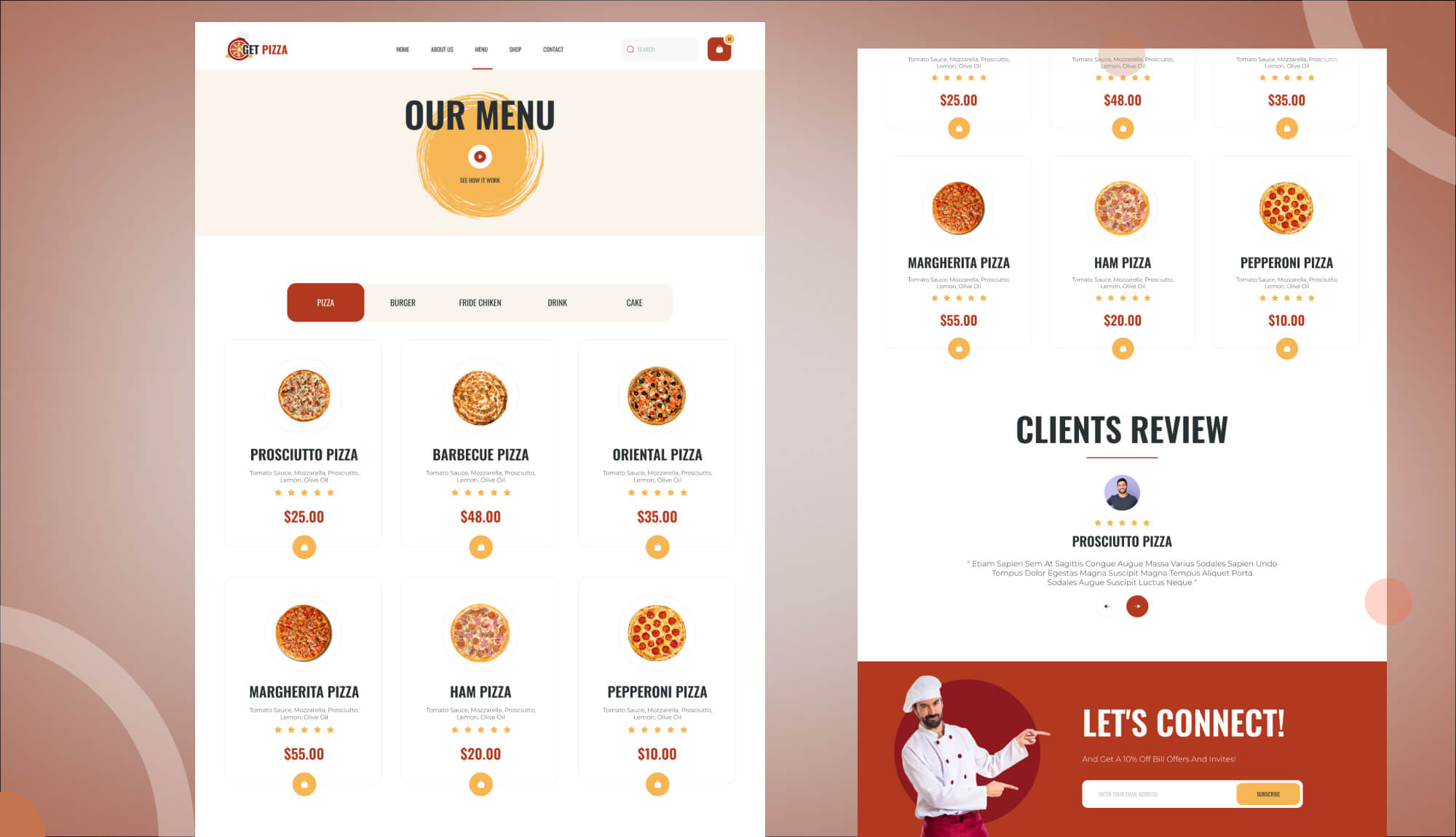 Get Pizza - Online Restaurant Website Template Menu Page | Templately