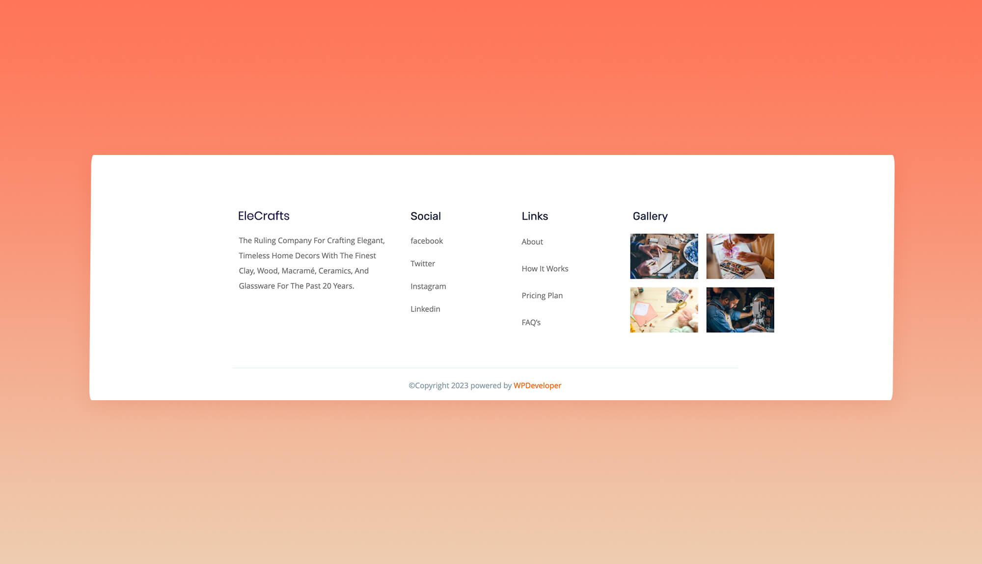 EleCrafts - Craft Store Website For Gutenberg Footer Section | Templately