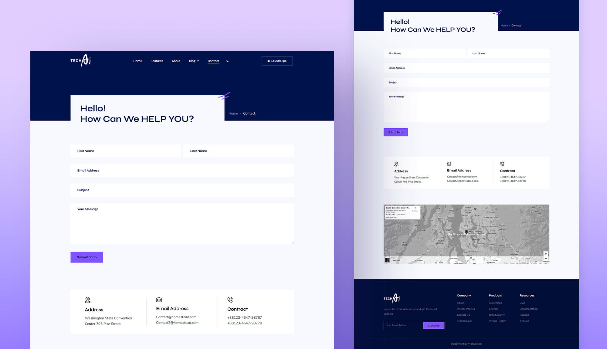 TechAI - Technology Website Template For Gutenberg Contact Page | Templately