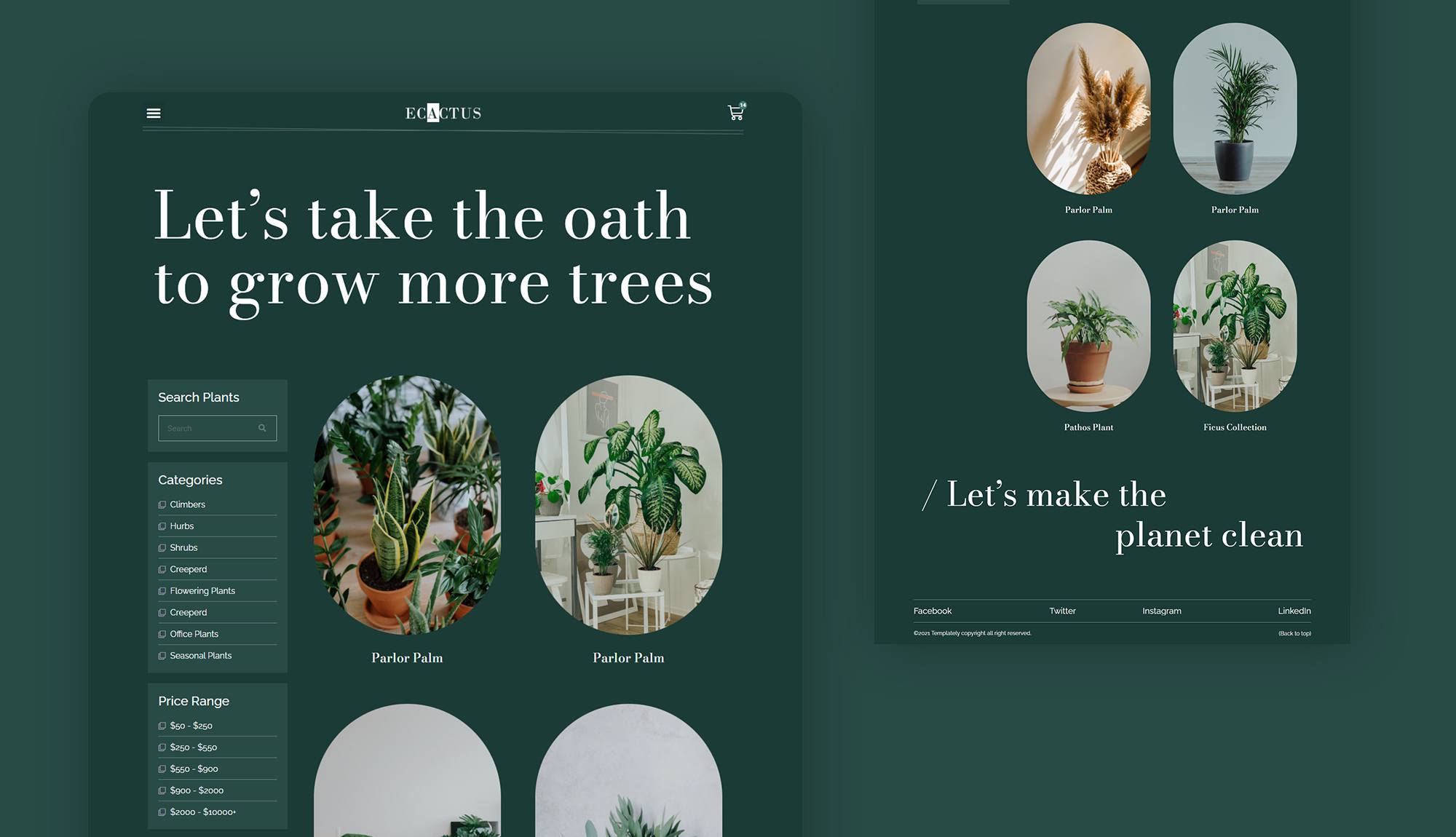 eCactus: Indoor Plant Store Website Template Plants Page | Templately