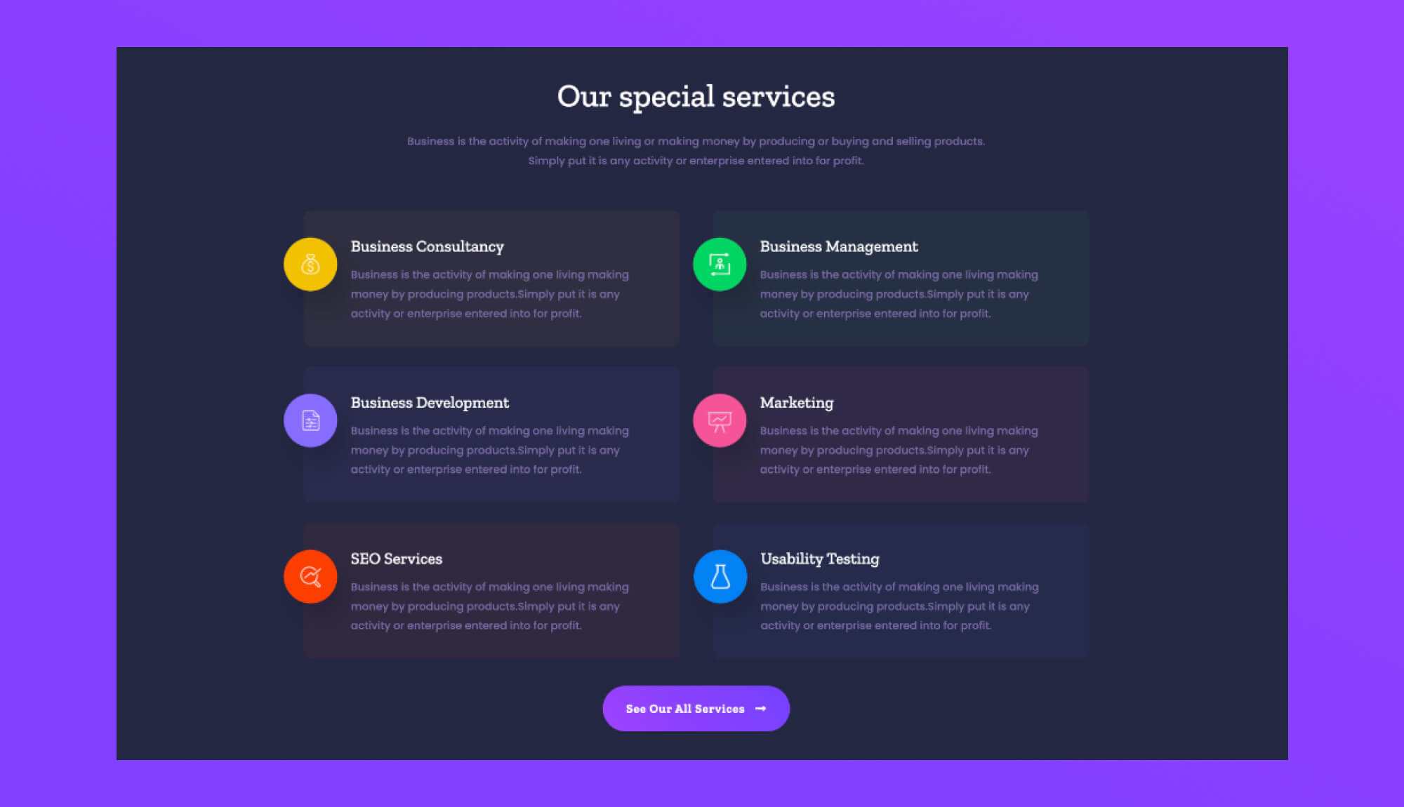Unigency - Agency Template For Gutenberg Service Section Dark | Templately