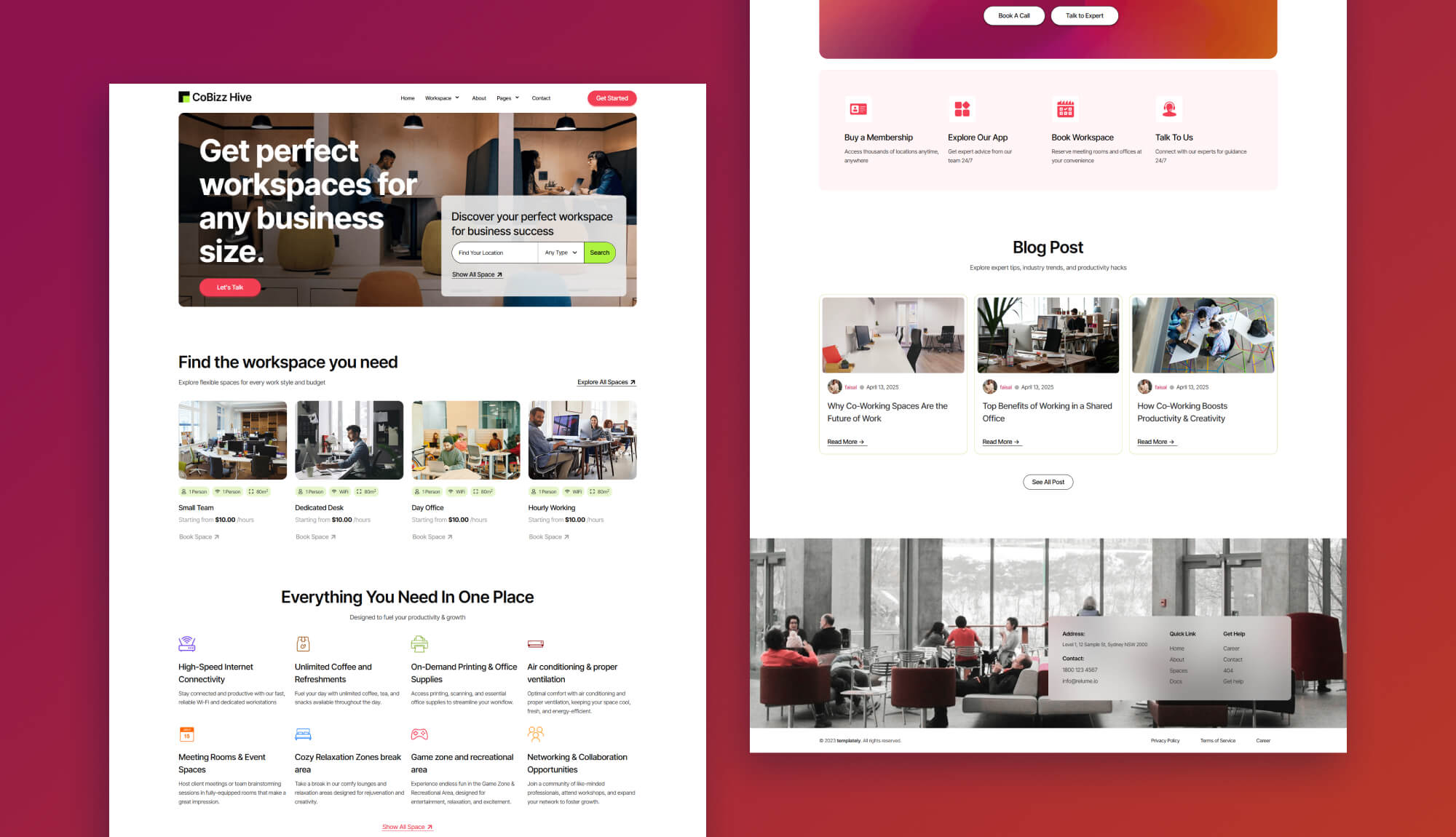 Cobizz Hive - Co Working Space Website Template for Elementor Landing ...