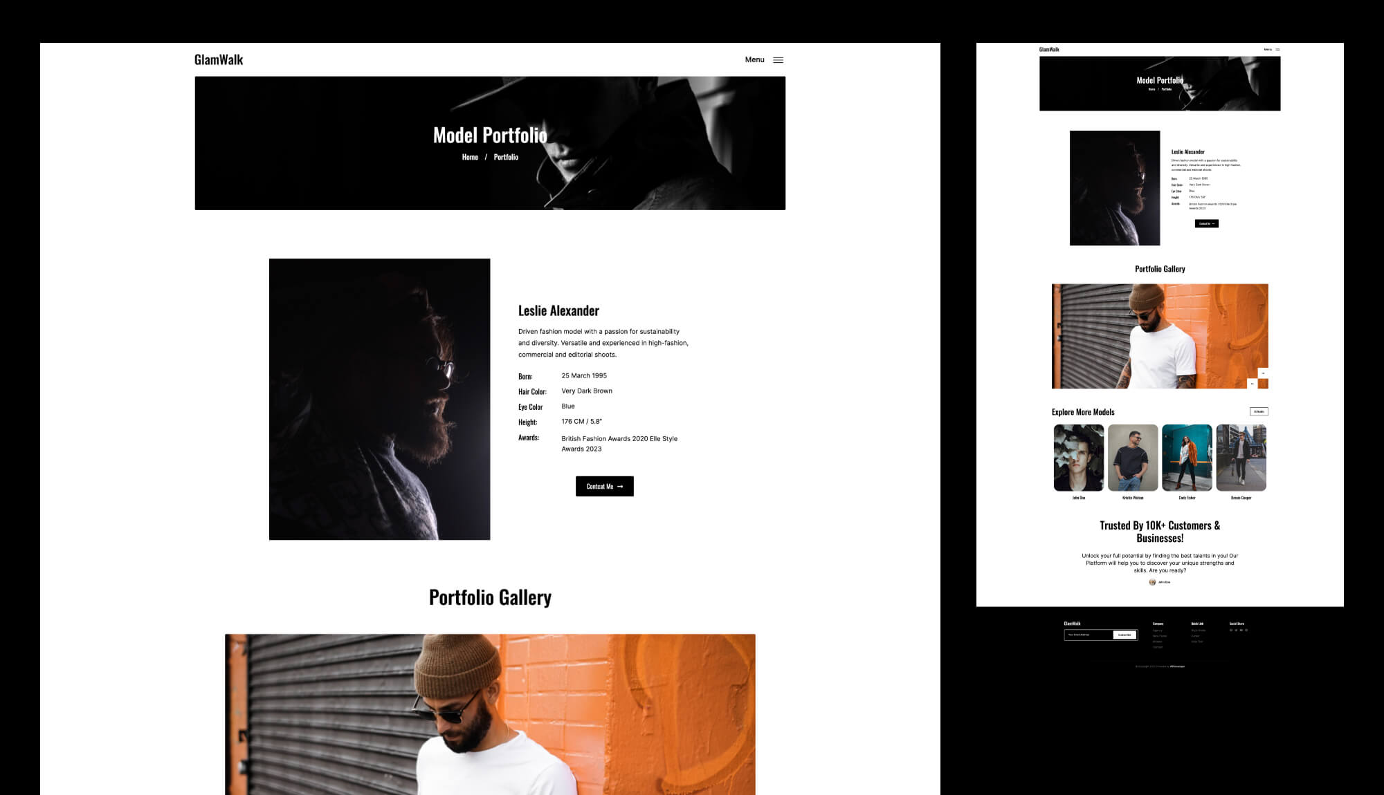 GlamWalk - Fashion Portfolio Website For Elementor Model Portfolio page ...