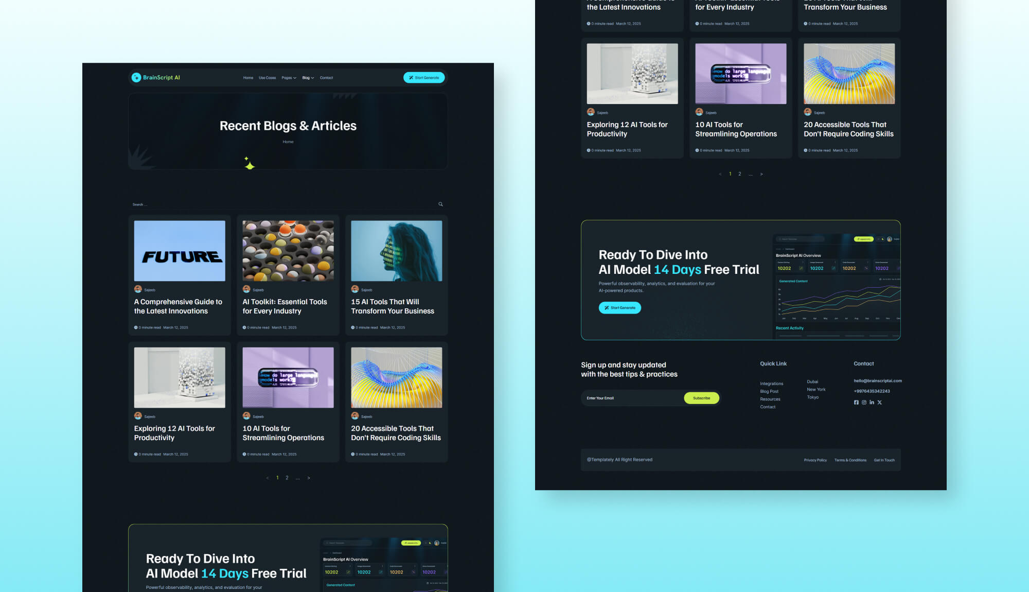 BrainScript AI – Multipurpose AI SaaS Gutenberg Website Template Blog Page | Templately