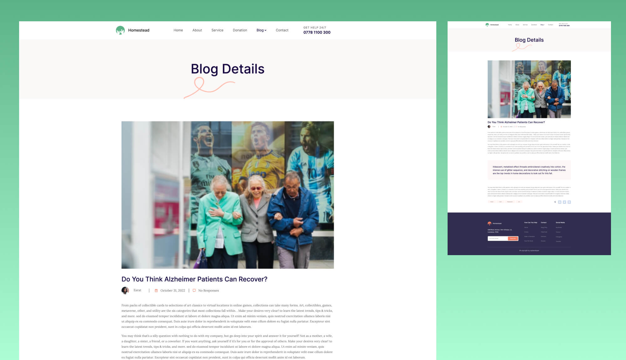 Homestead - Senior Care Service Website Template Single Post Page ...