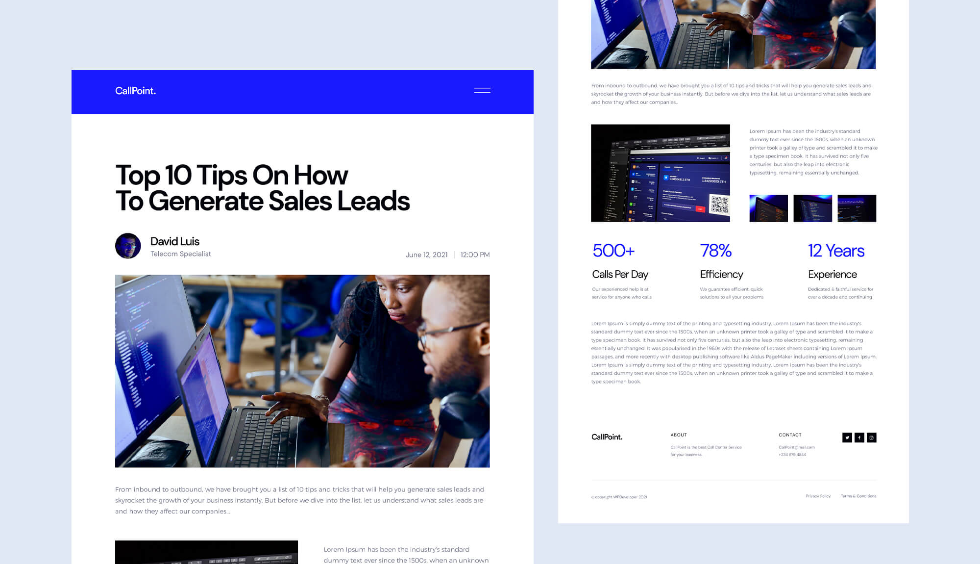 CallPoint - Call Center Website Template Blog Details Page | Templately