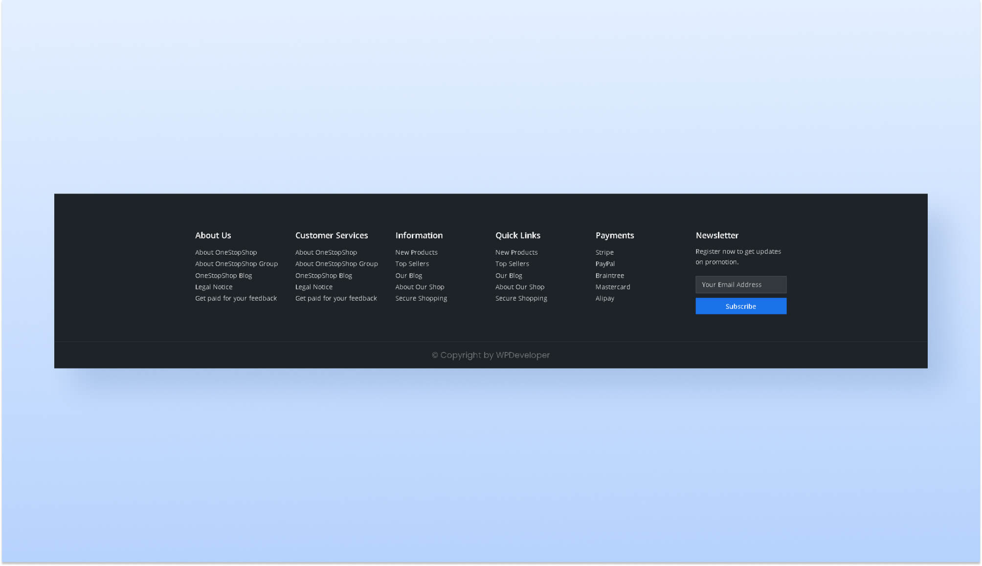 OneStopShop - Multipurpose WooCommerce Template For Elementor Footer ...