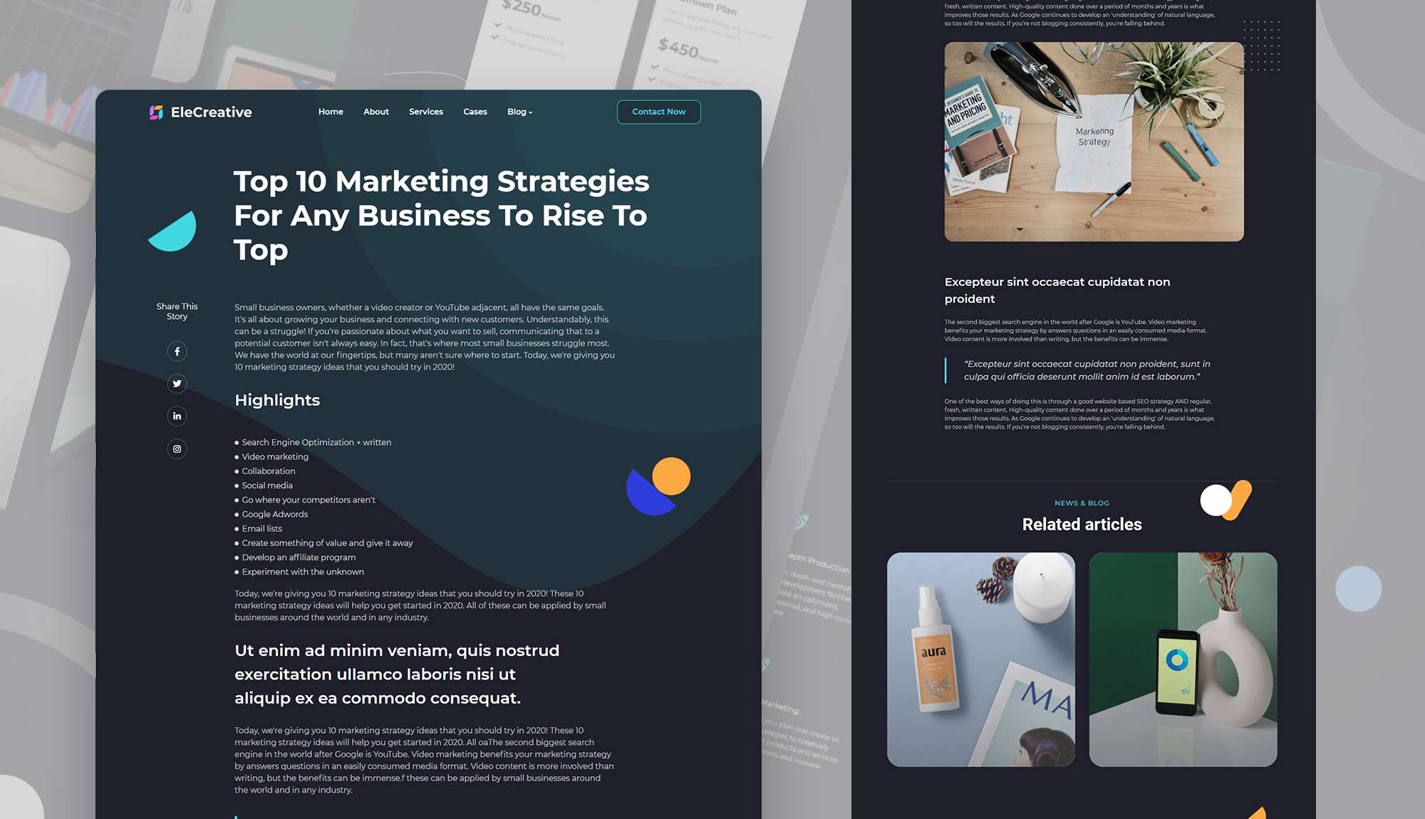 EleCreative Creative Agency Website Template Single Post Page | Templately