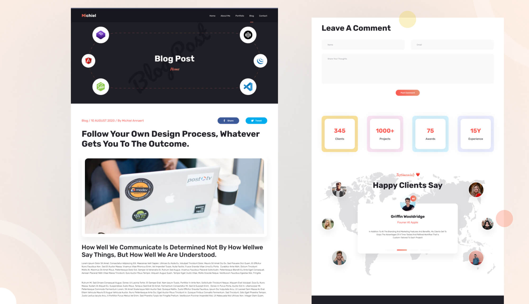 Michiel - Personal Web Developer Website Single Post Template | Templately