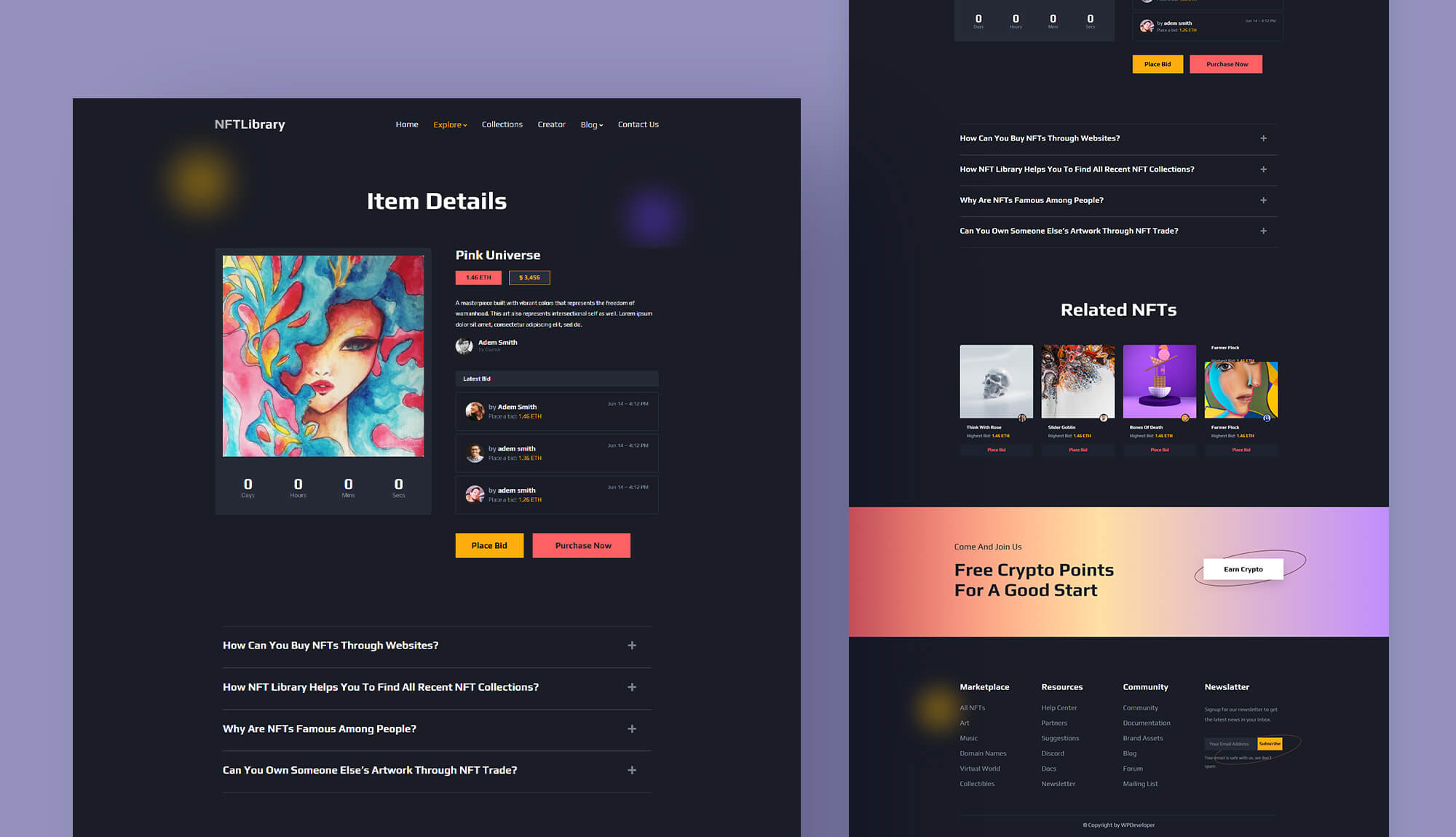 NFTLibrary- NFT Agency Website Template Item Details Page | Templately
