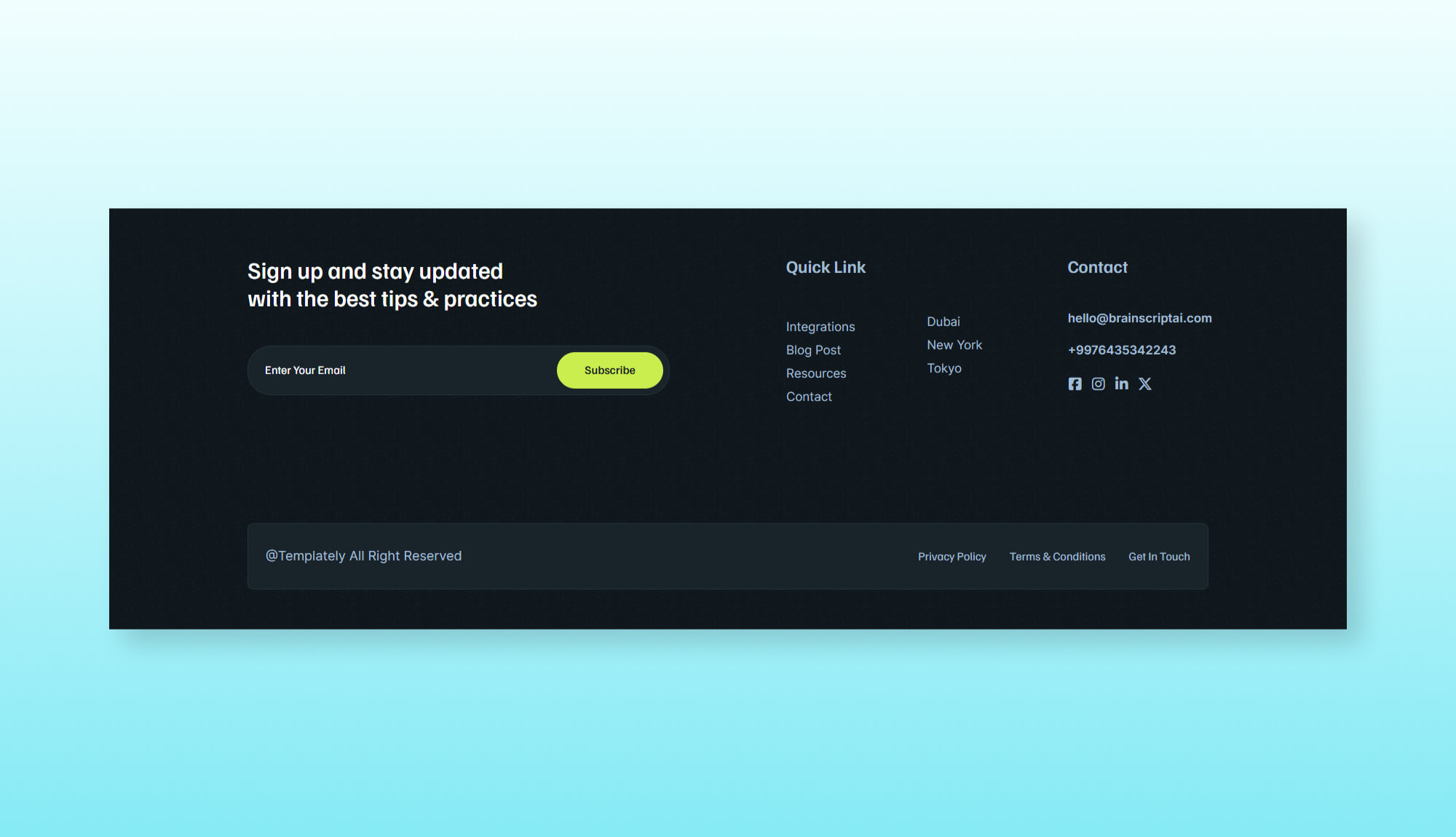 BrainScript AI – Multipurpose AI SaaS Gutenberg Website Template AI Footer Section | Templately