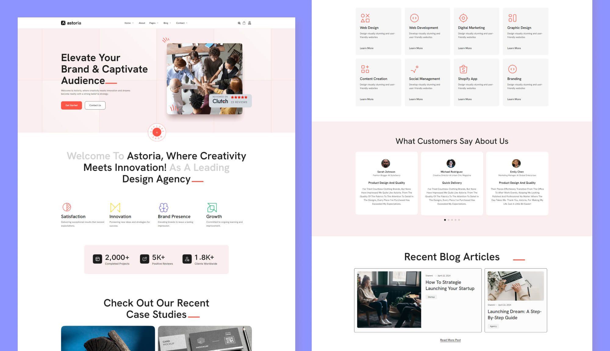 Astoria - Multipurpose Website Template for Elementor Agency Landing Page | Templately