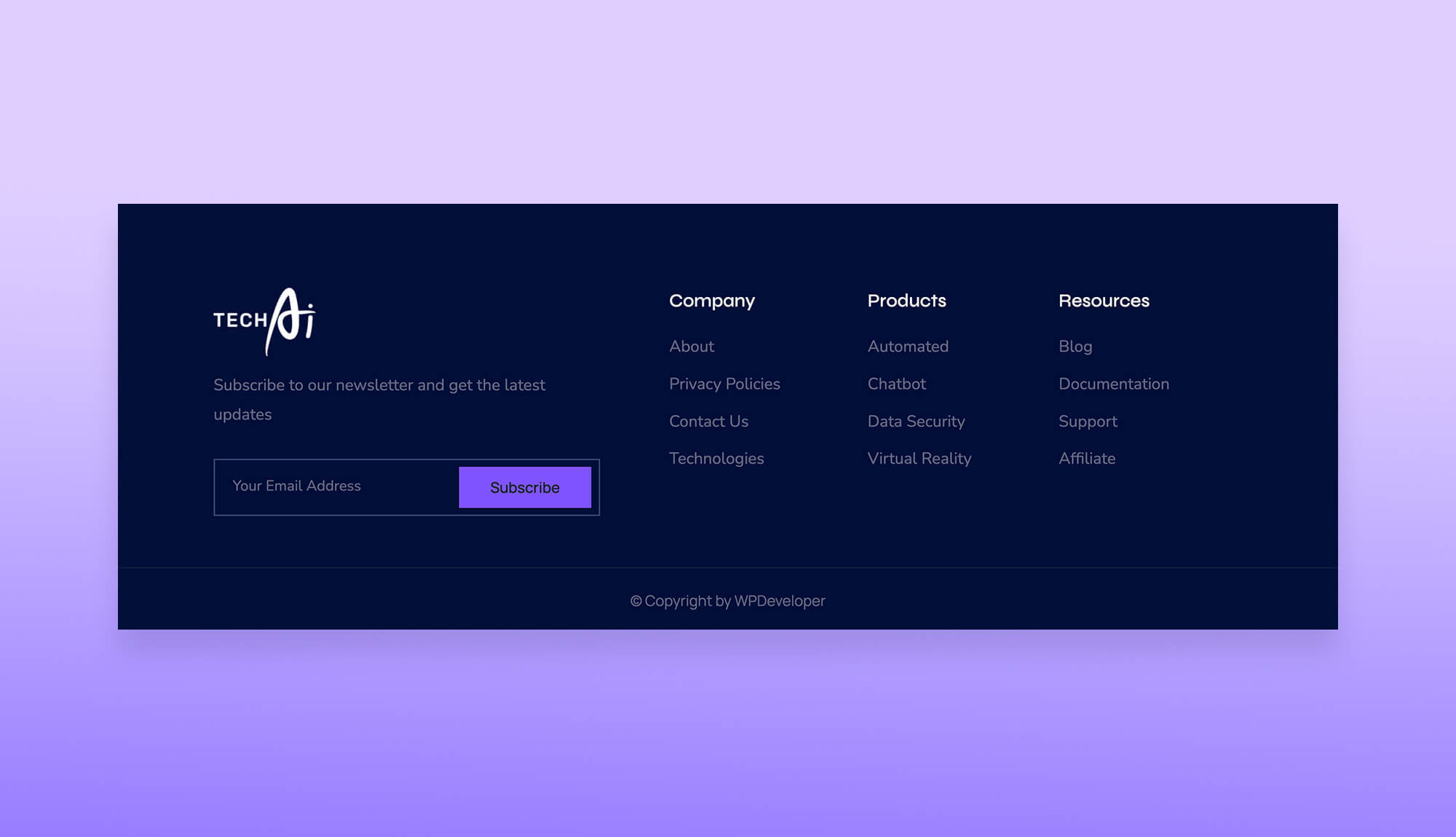TechAI - Technology Website Template For Gutenberg Footer Section ...