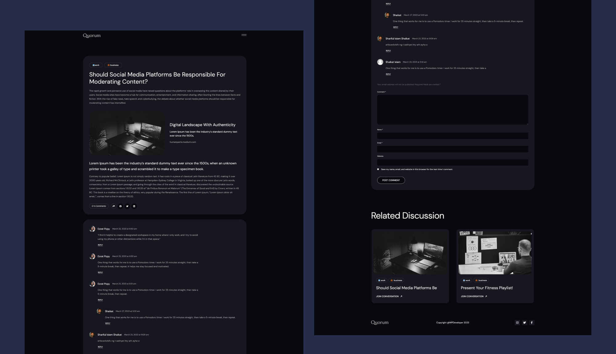 Quorum - Community/Forum Website Template For Elementor Discussion Page ...