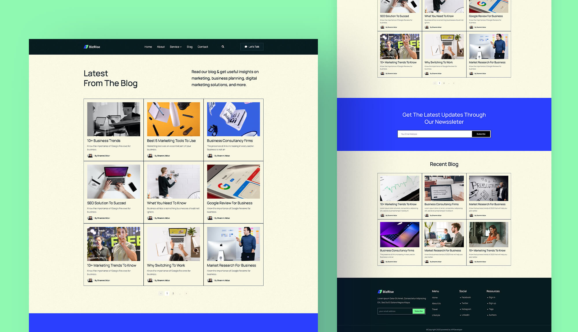 BizRise - Multipurpose Agency Website For Gutenberg Blog Page | Templately