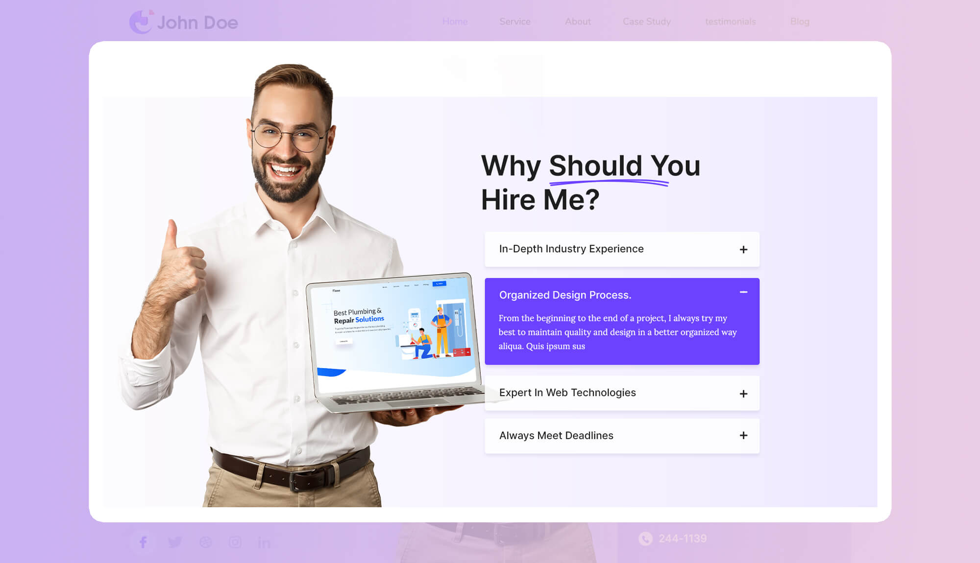 John Doe - Personal Portfolio Website FAQ Block Template | Templately