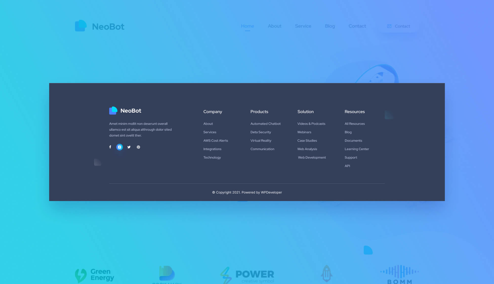NeoBot - AI Startup Website Template Footer | Templately