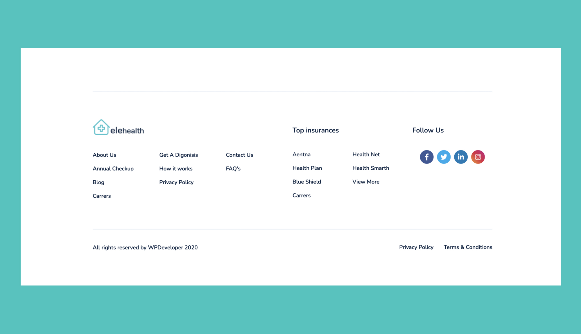 EleHealth - Gutenberg Medical Website Template Footer Section ...