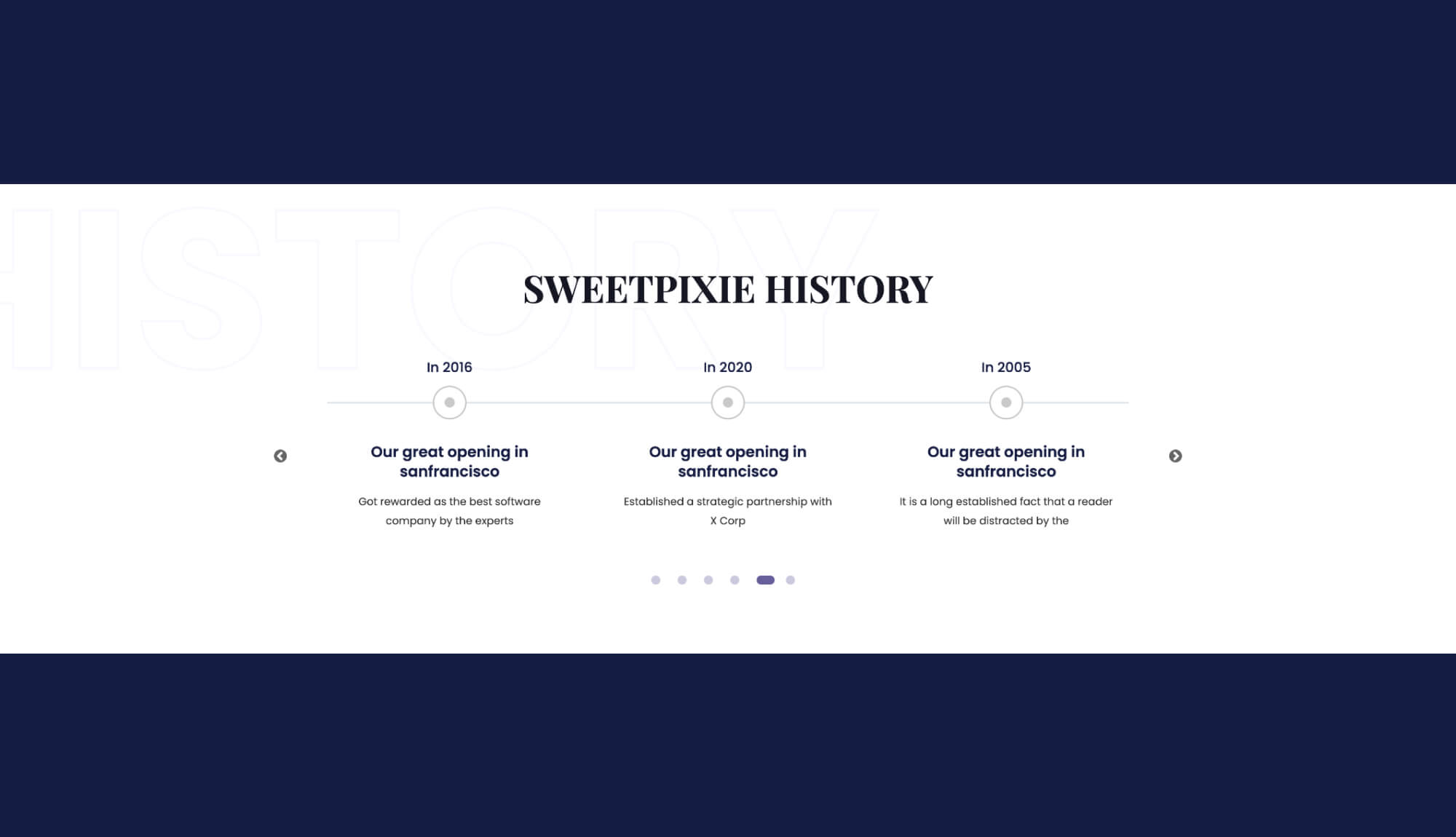 Sweet Pixie - SPA Website Template for Gutenberg History Timeline Section | Templately
