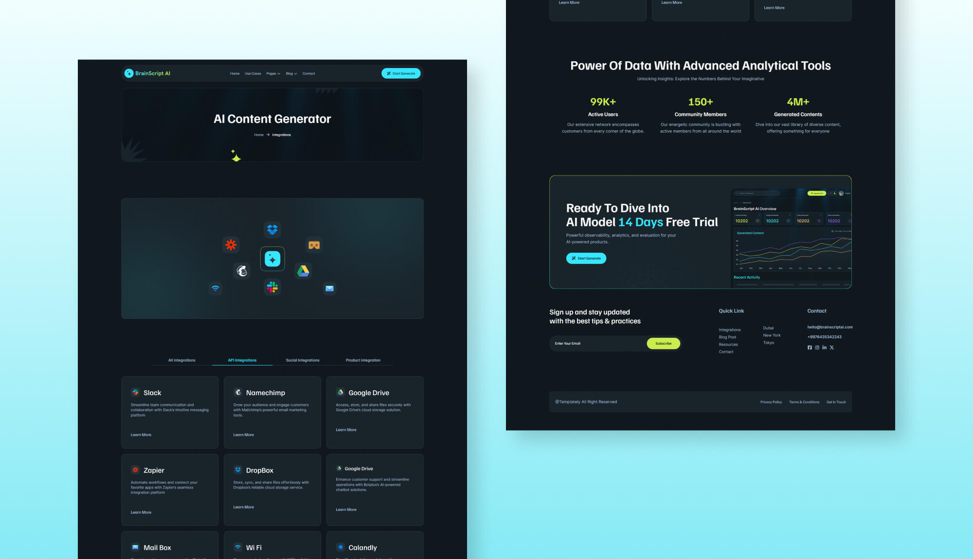 BrainScript AI – Multipurpose AI SaaS Gutenberg Website Template Integrations Page | Templately