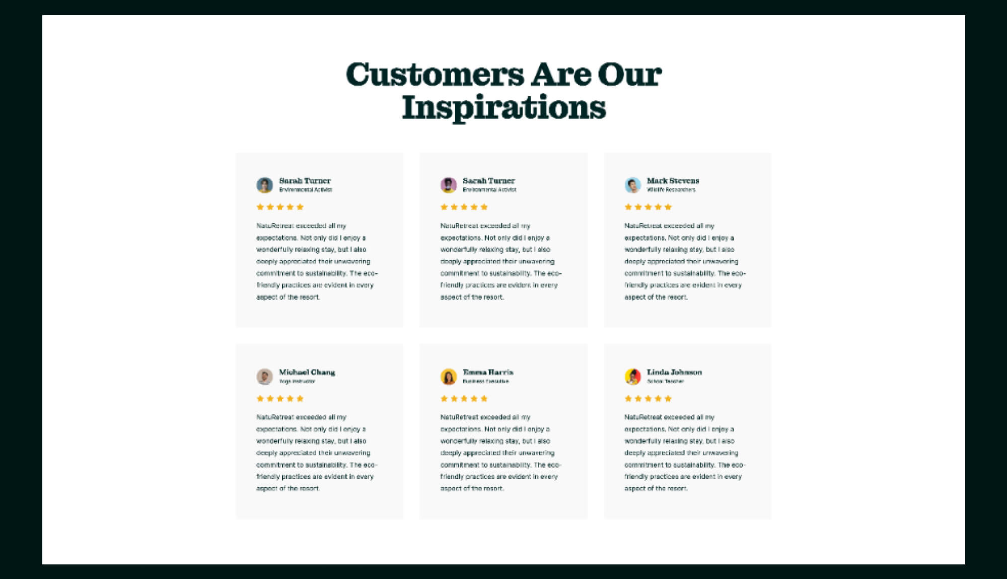 NatuRetreat - Ecotourism Template For Elementor Testimonial Section ...