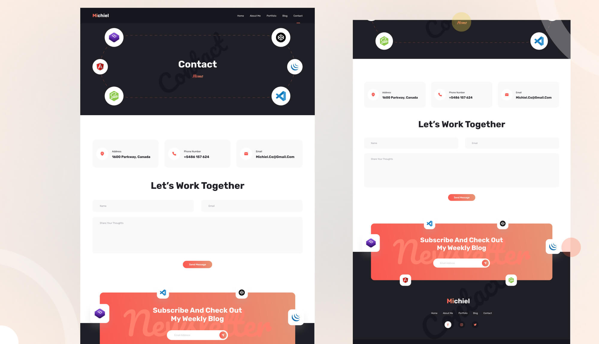 Michiel - Personal Web Developer Website Contact Page Template | Templately