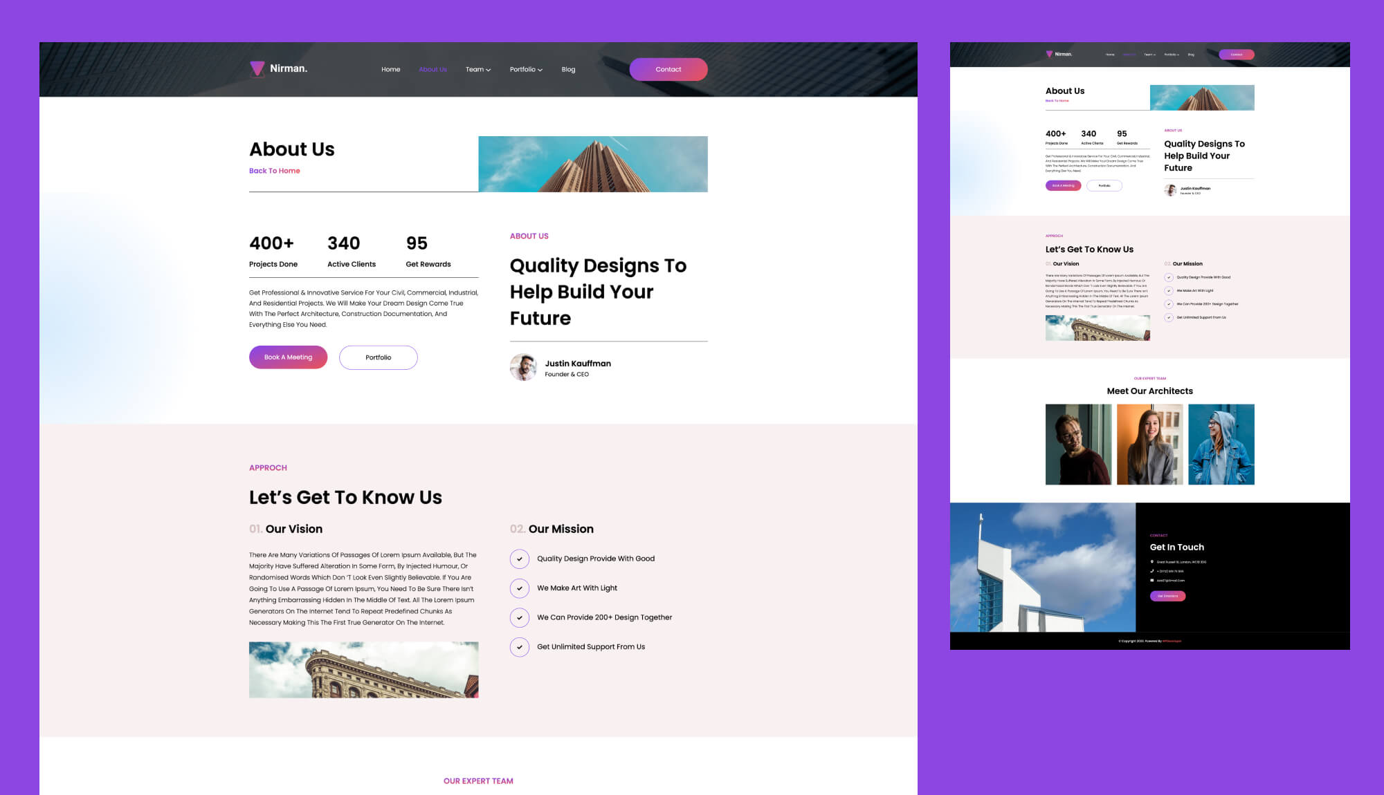 Nirman- Architecture Consultancy Website Template For Gutenberg About Us Page | Templately