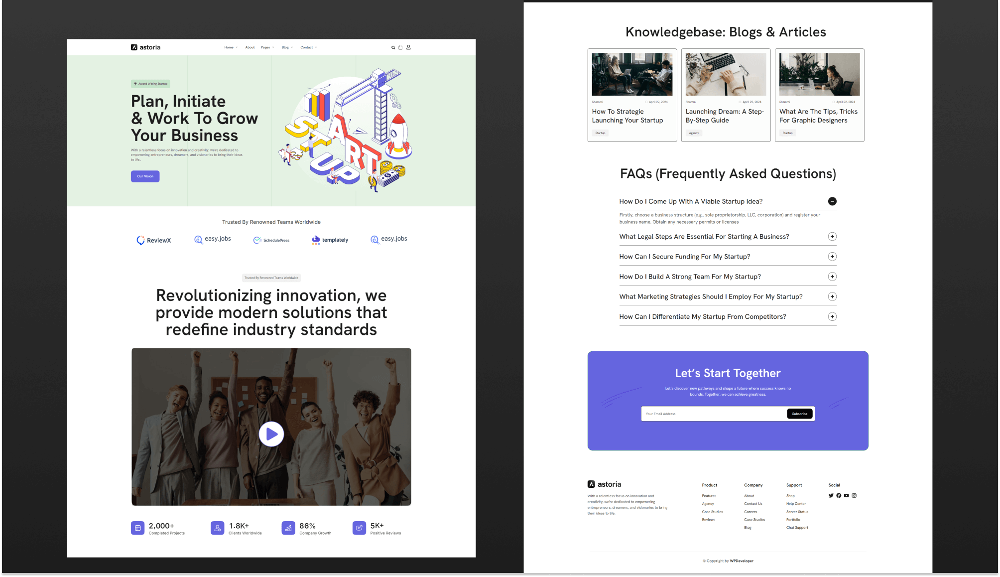 Astoria - Multipurpose Website Template for Elementor Startup Landing Page | Templately