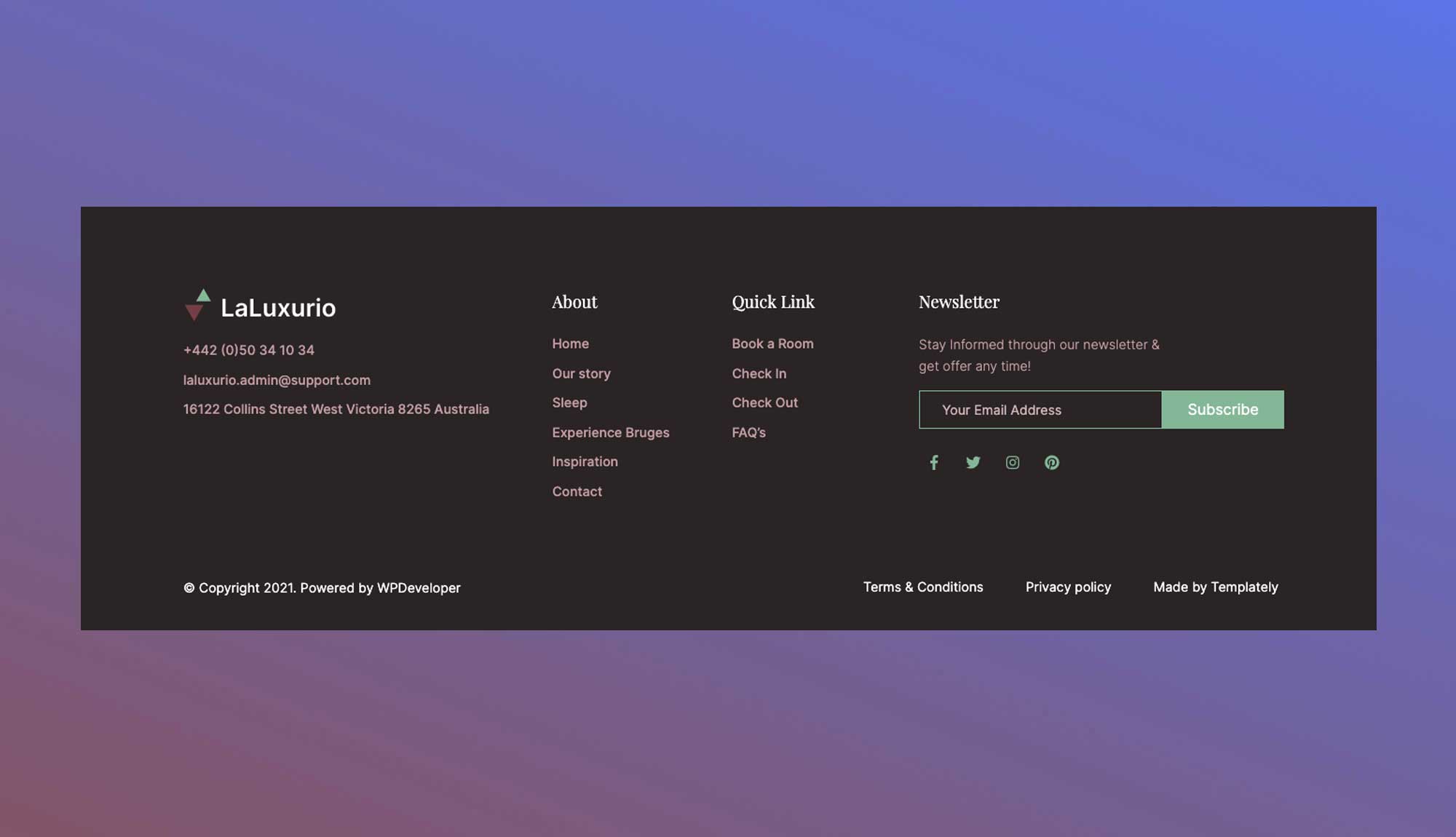 LaLuxurio - Hotel Booking Template For Gutenberg Footer Section ...