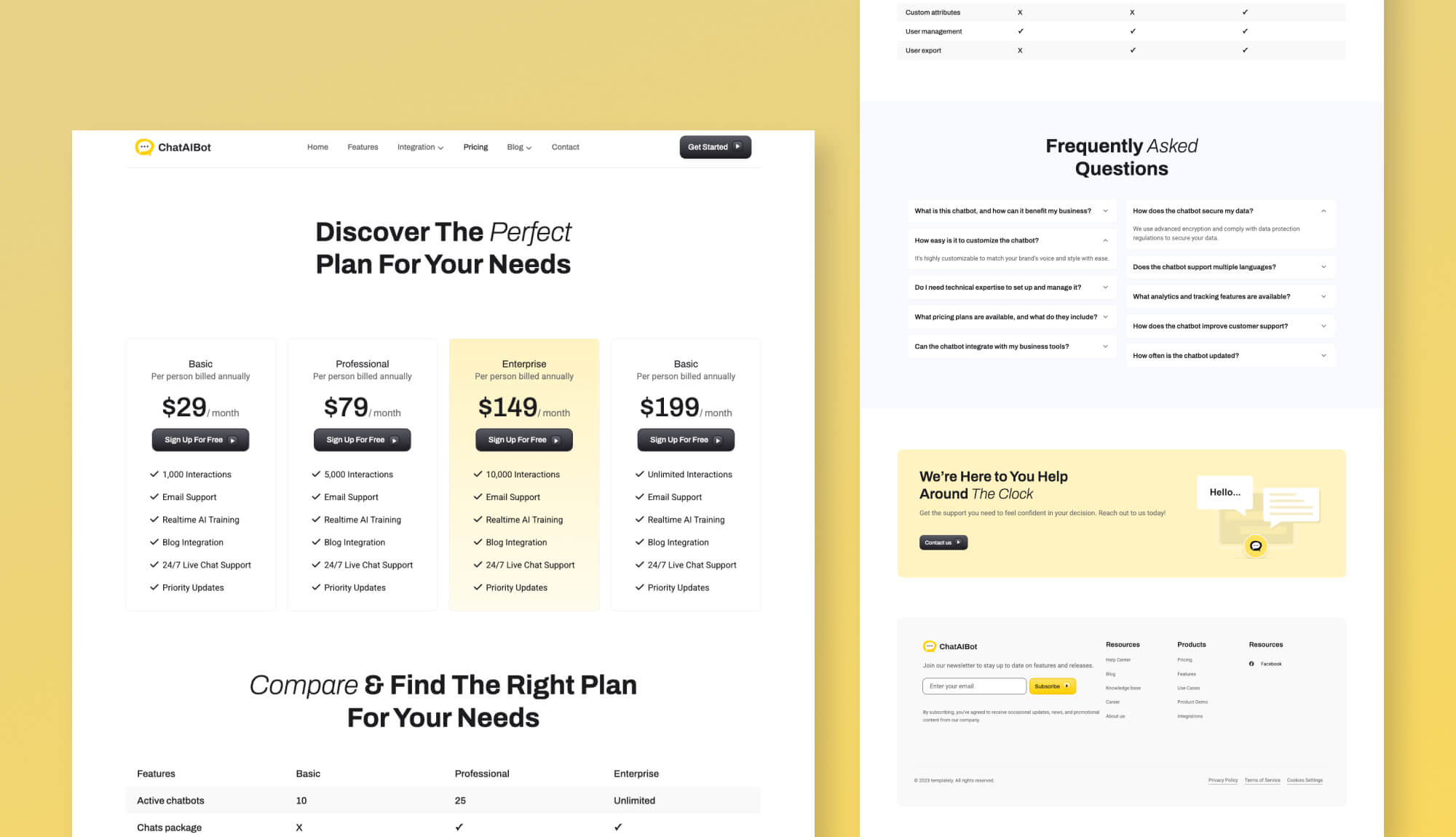 ChatAIBot - Chatbot Website Template for Gutenberg Pricing Page | Templately